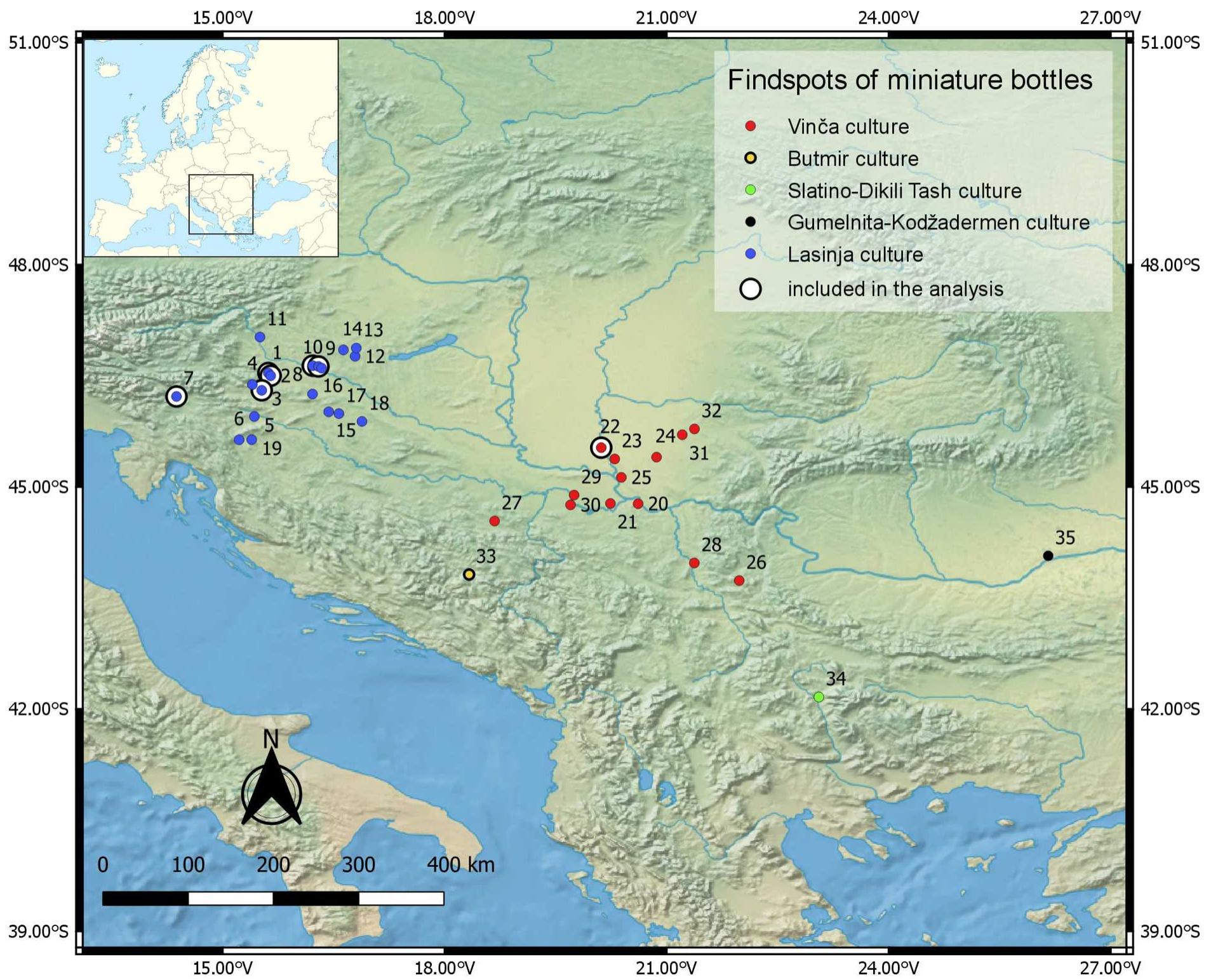 Map of the study area showing late neolithic and early