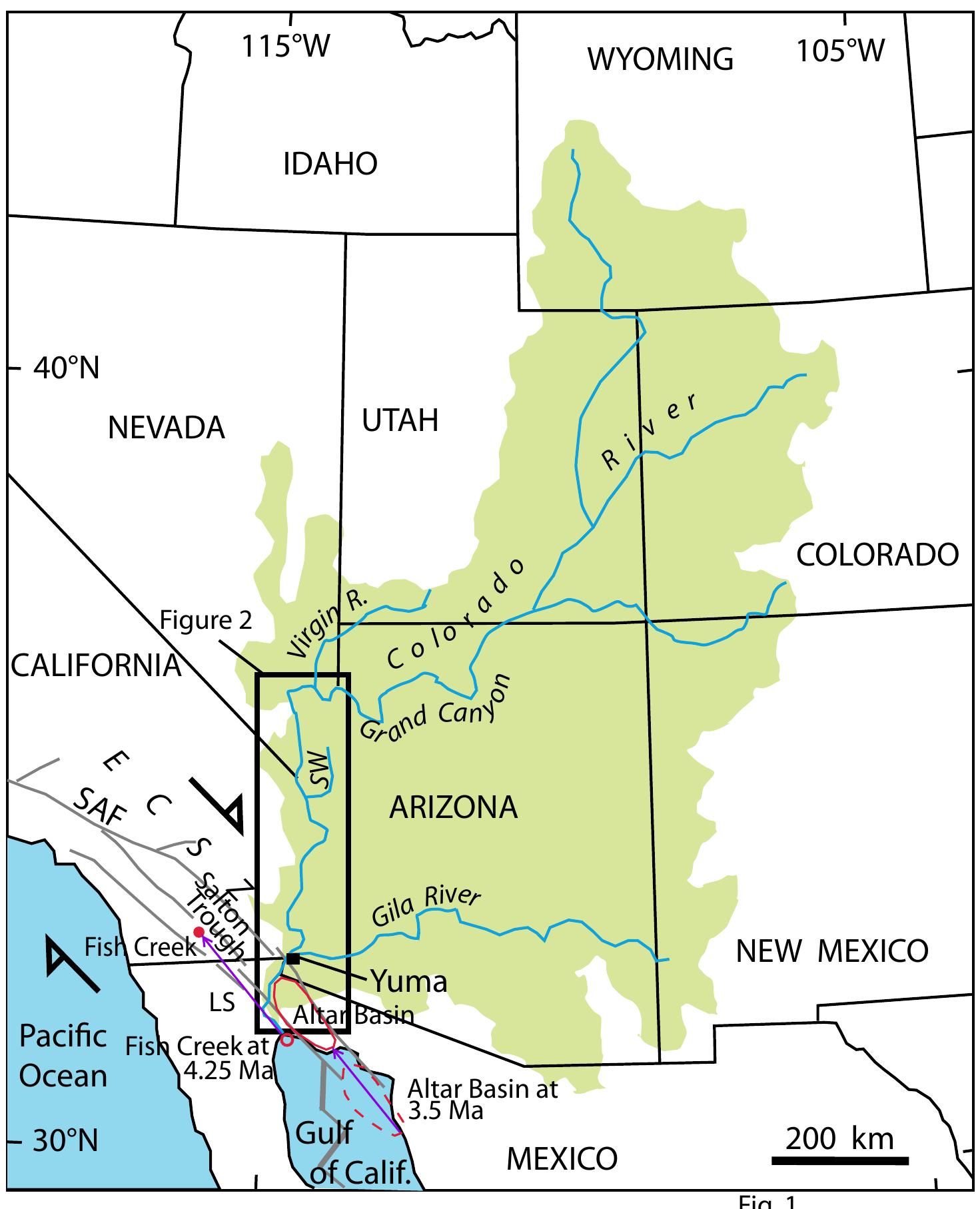 Map of colorado river drainage basin (green) in the