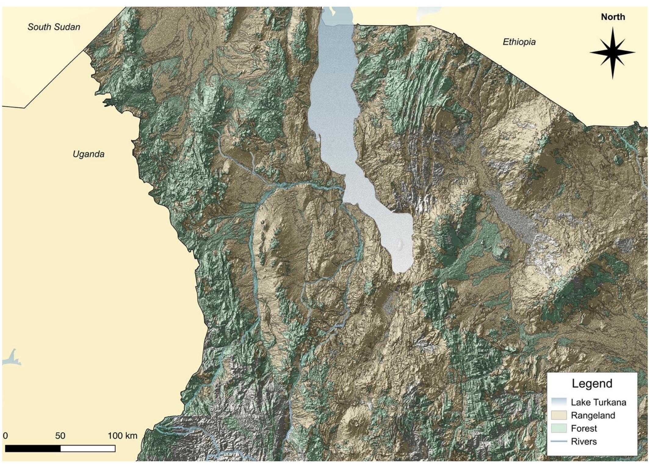 Topographic map of northern kenya showing the rough