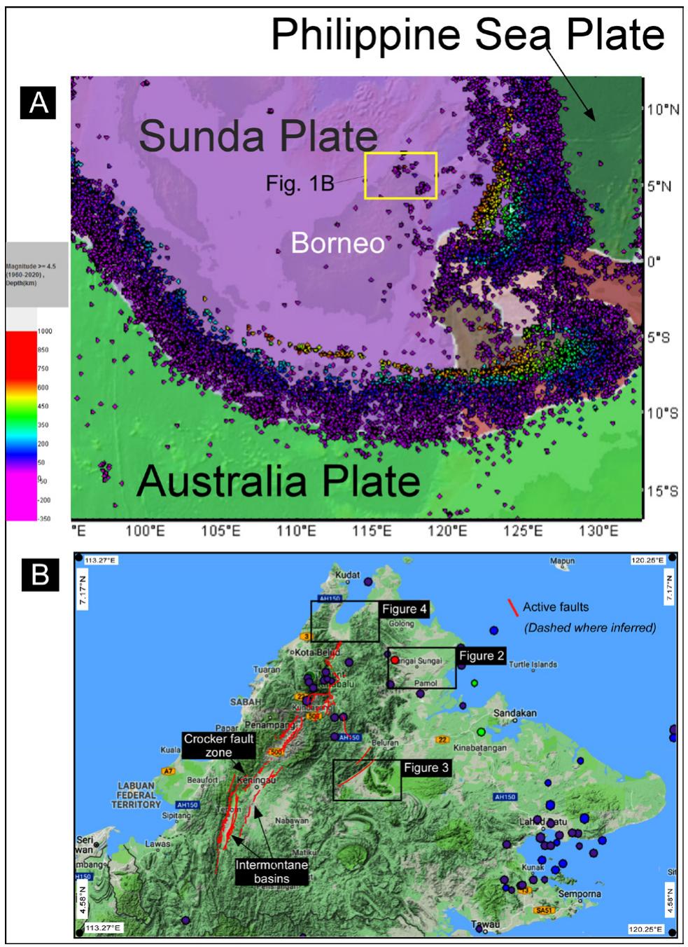 (a) the regional tectonic map shows the location of borneo