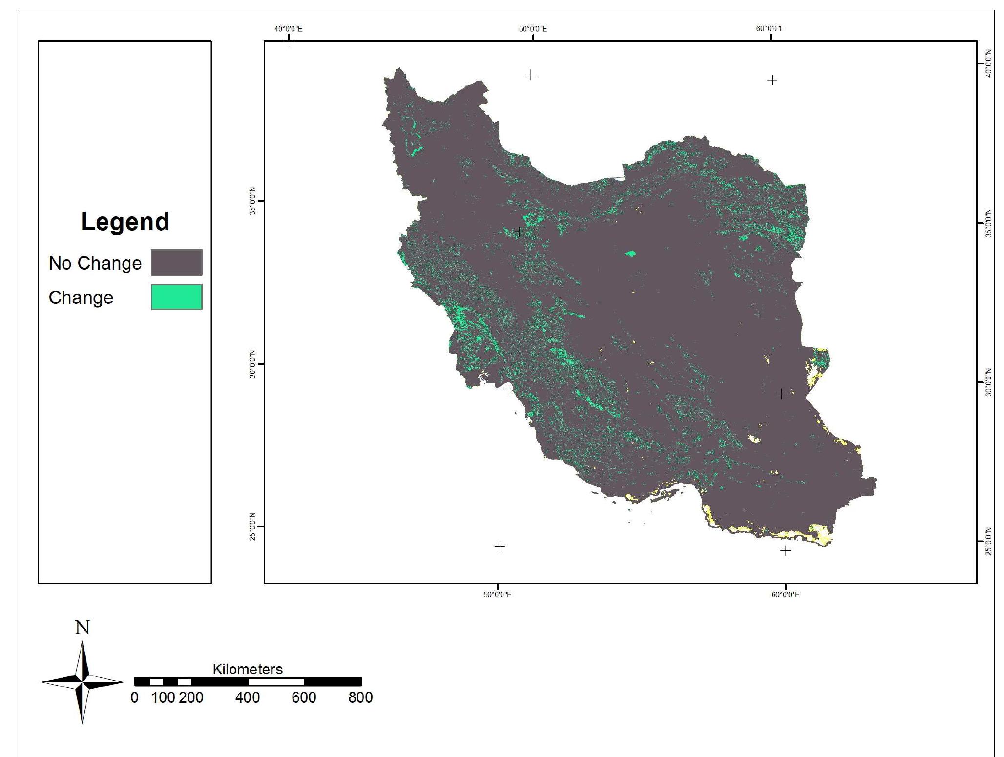 Land cover change map of iran in 2007 and 2017. to grow