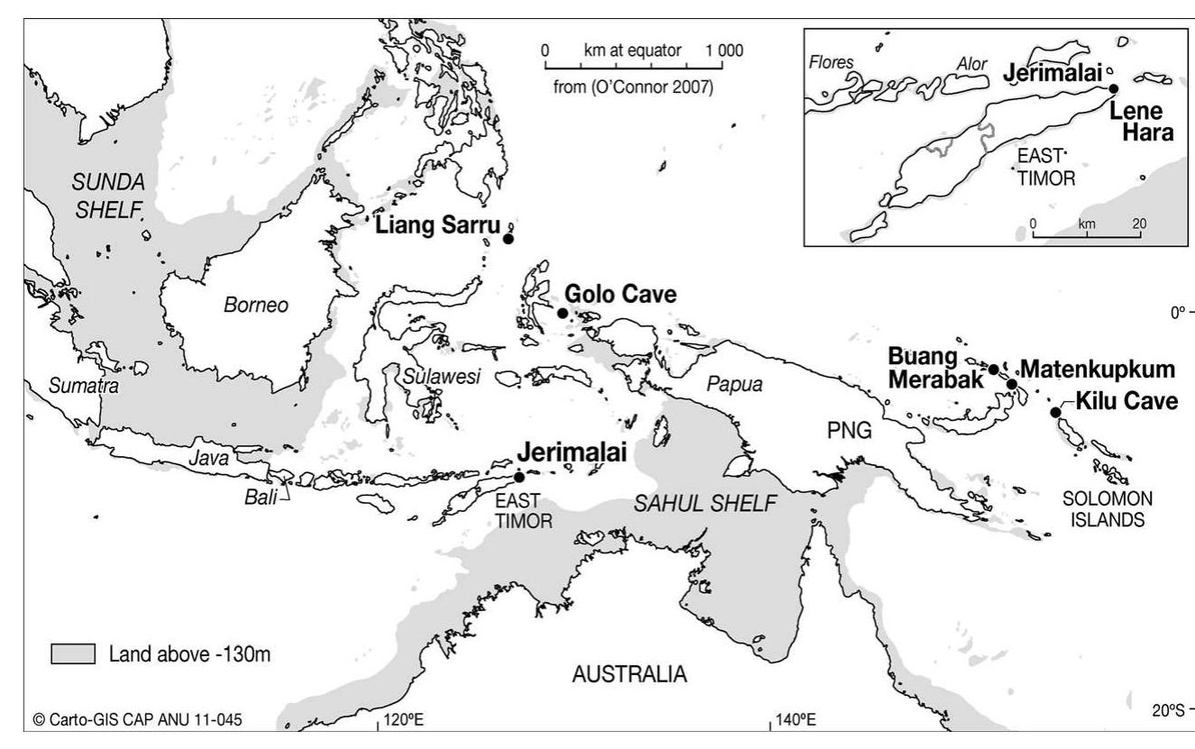 Map showing sunda, wallacea, sahul, and the location of
