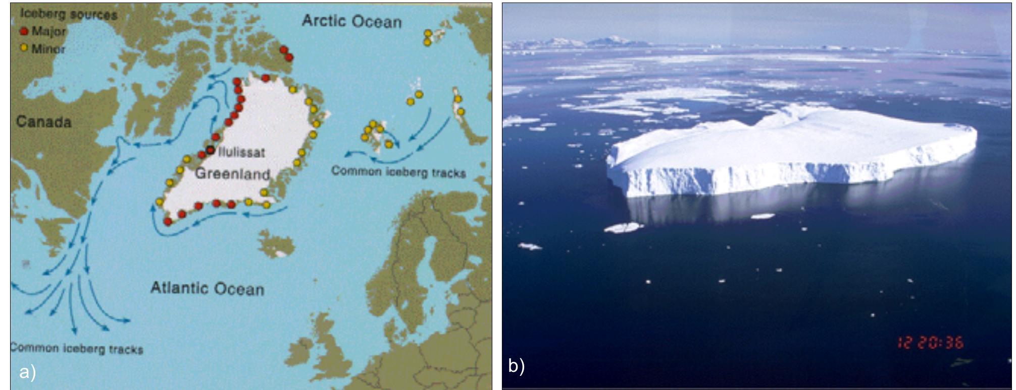 A) map of the main iceberg-producing areas in the european