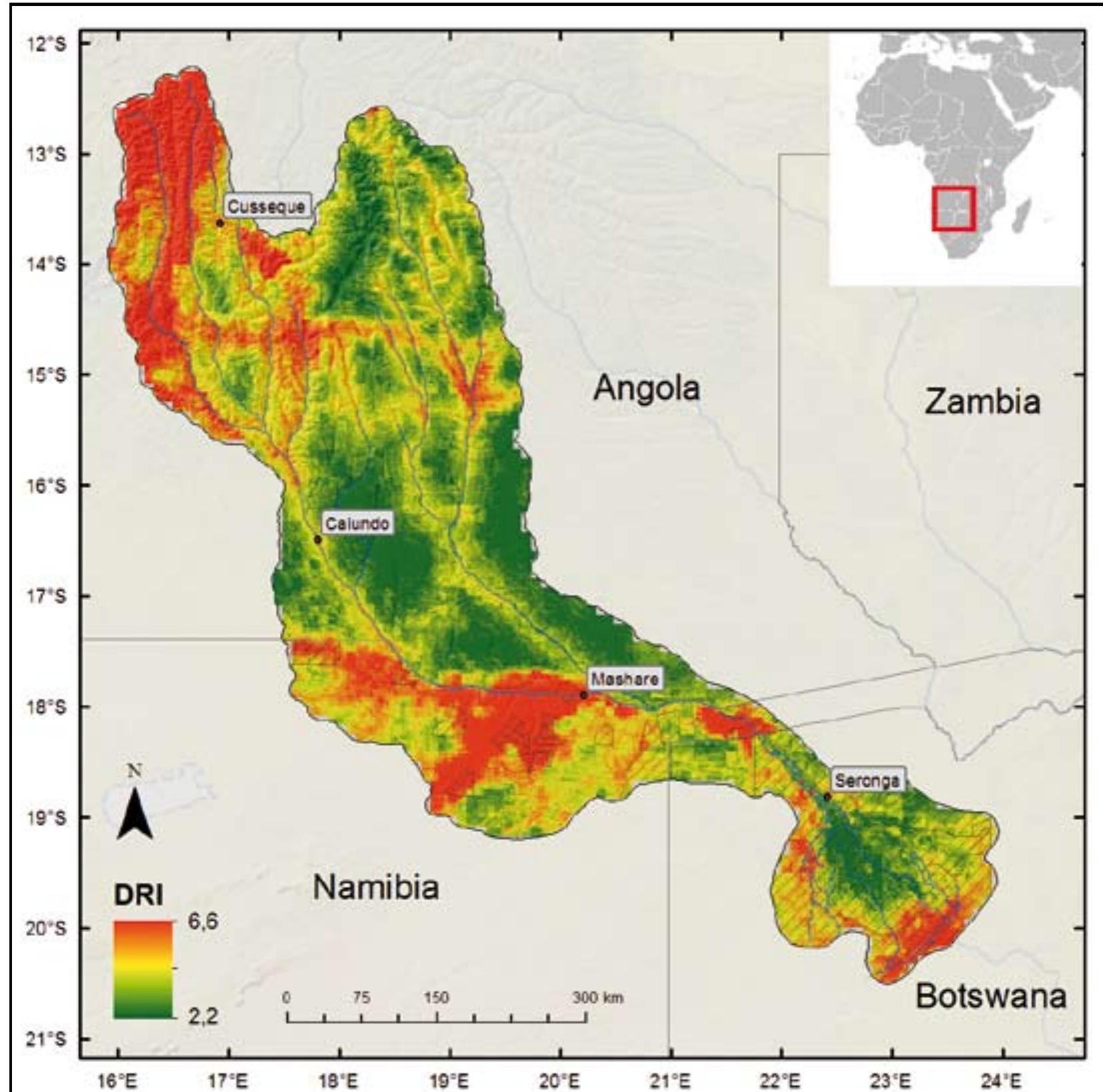 Map of the degradation risk index (dri) for the fora. red