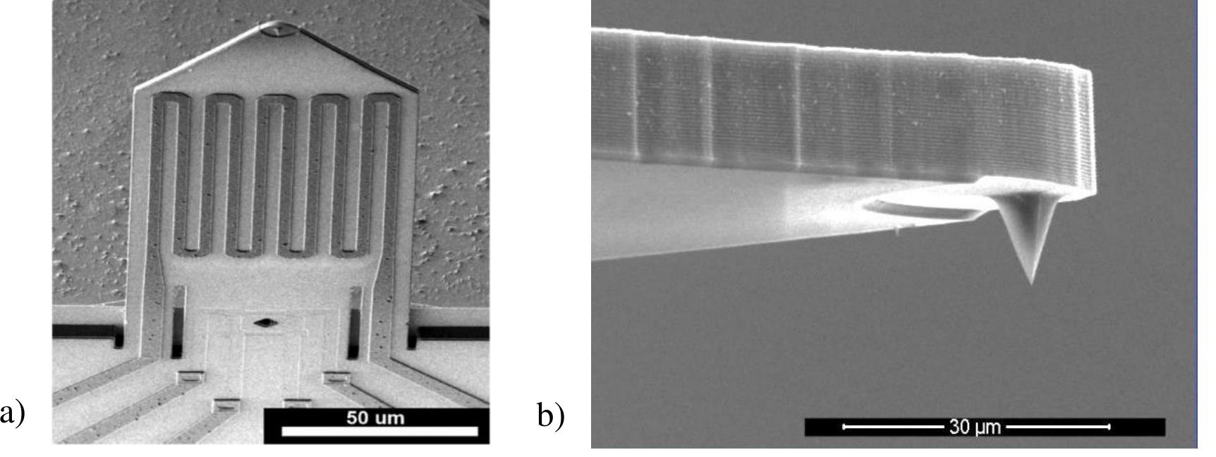 (a) sem images of active cantilever showing aluminium