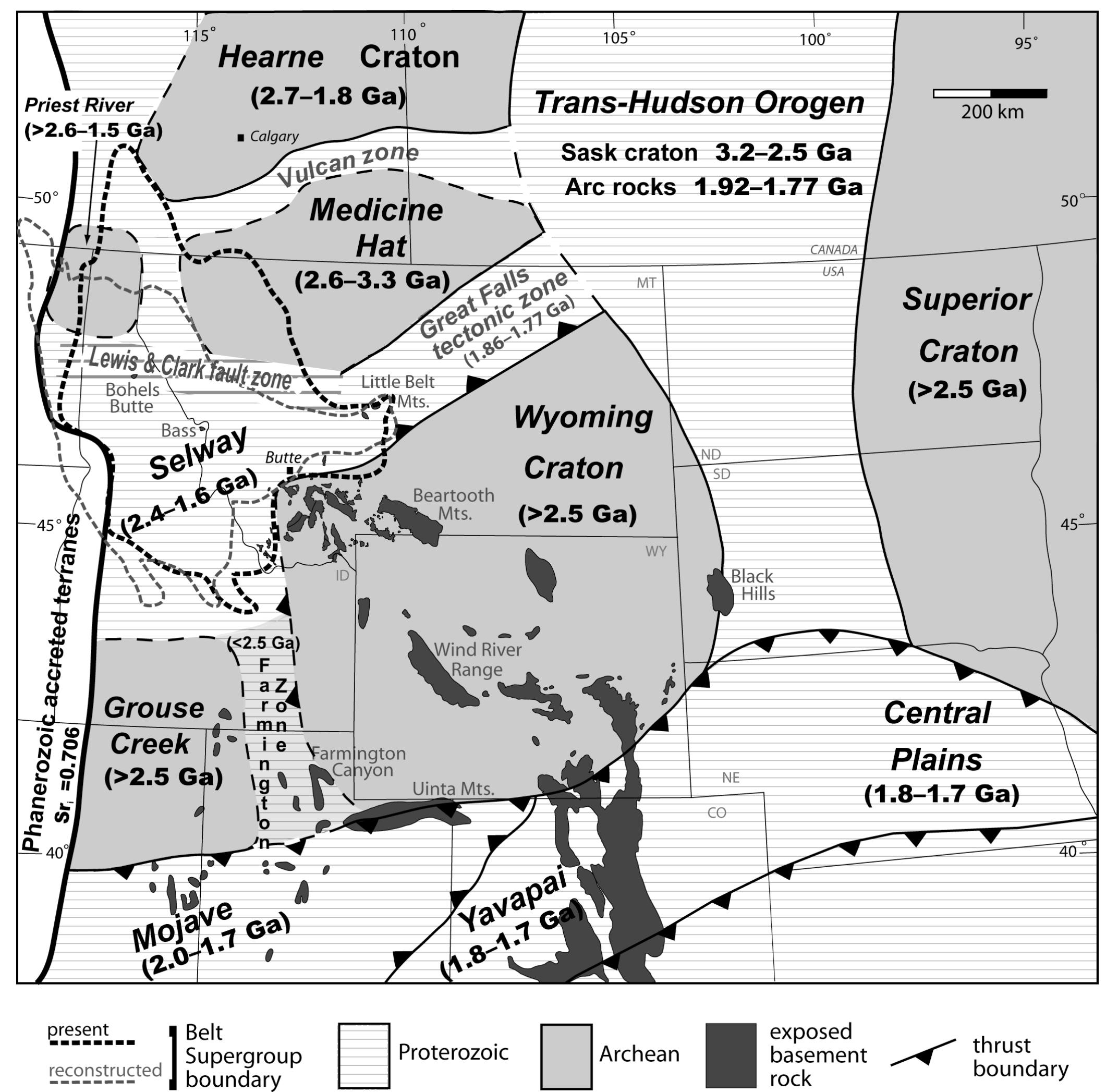 Map of basement provinces of southwest laurentia (after ross