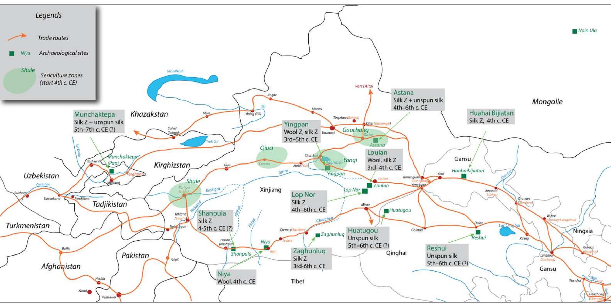 Map of sites where taqueté fragments have been found in