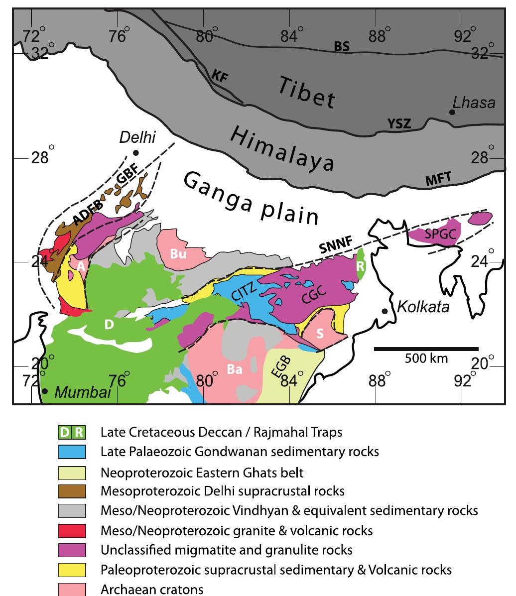 Simplified geology map of northern peninsular india showing