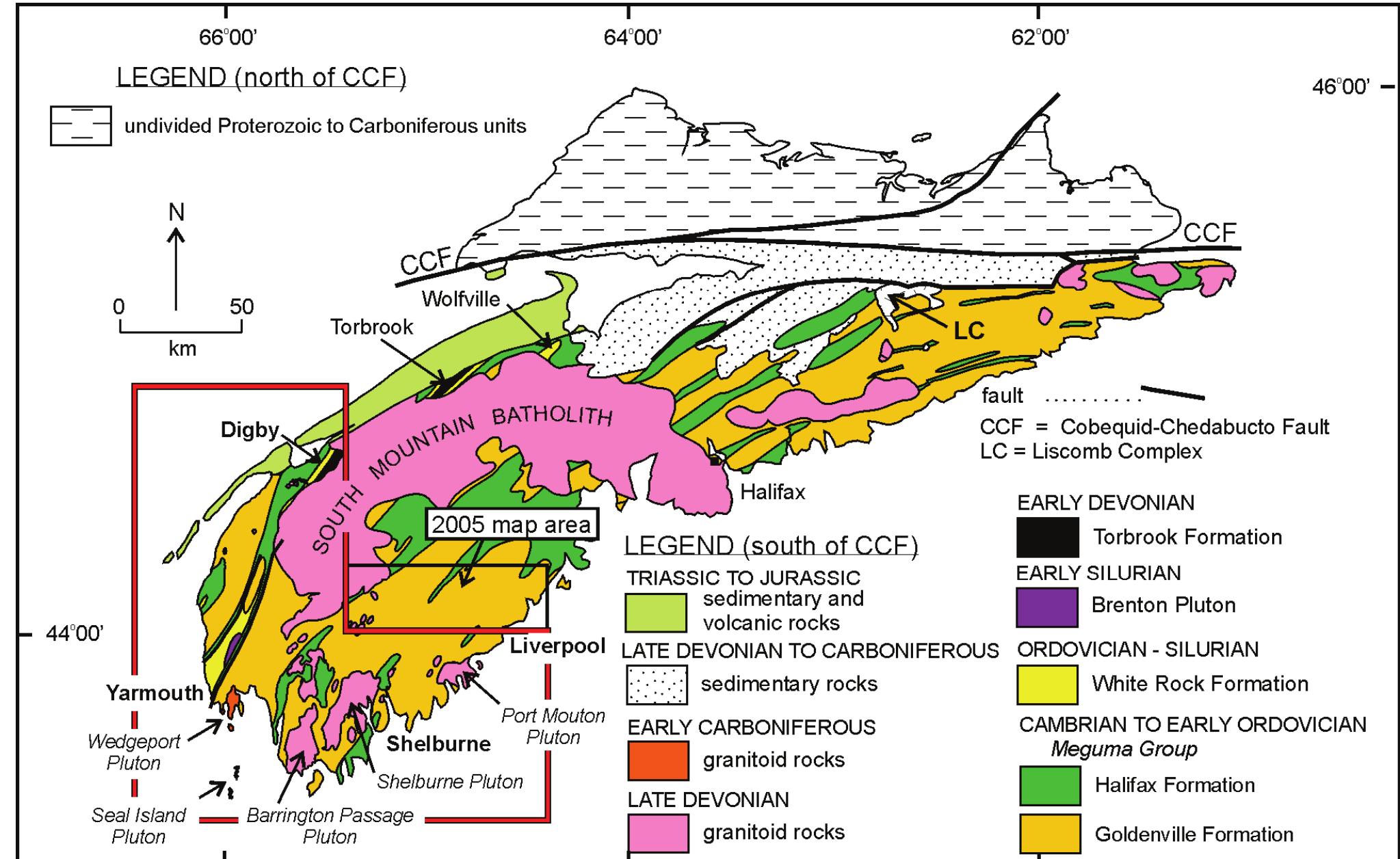 Simplified geological map of the meguma terrane, nova