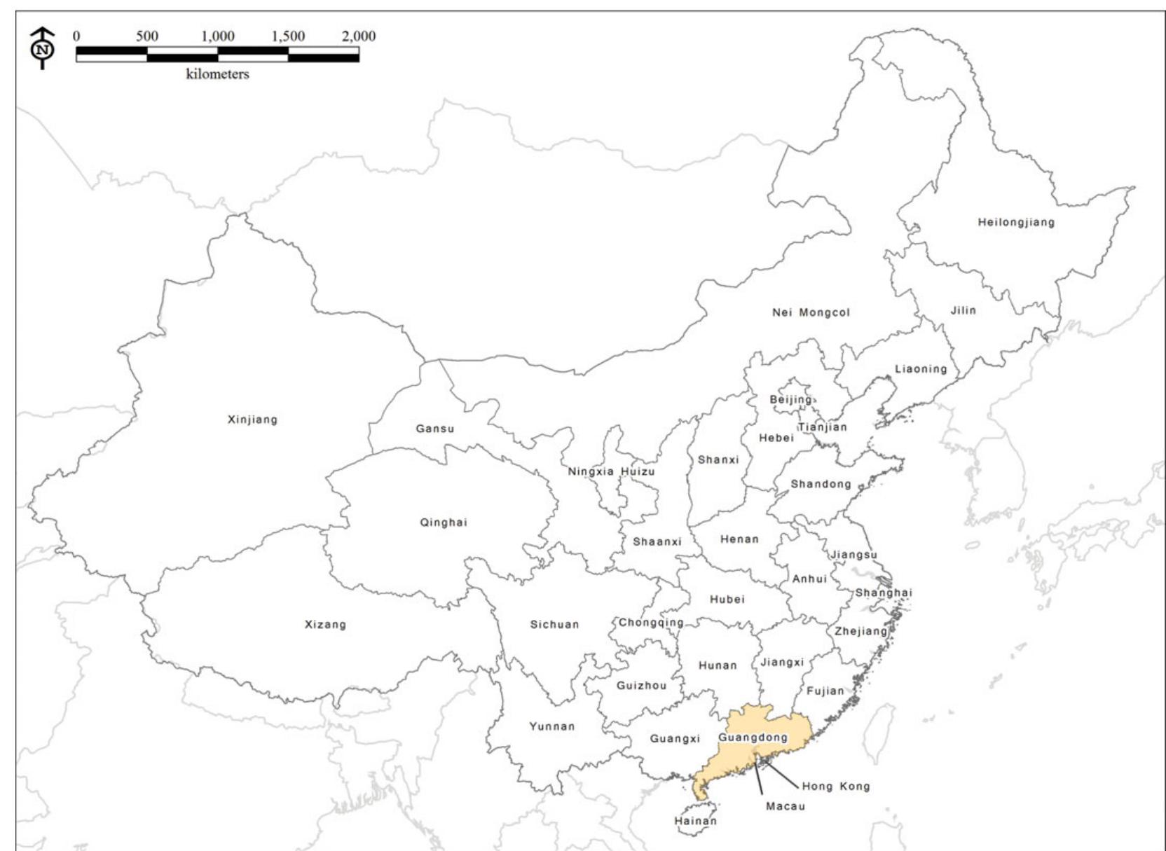 Map of china showing guangdong province (drawing by katie