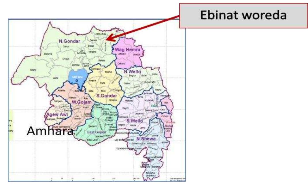 Map of woredas (districts) in the region of amhara.