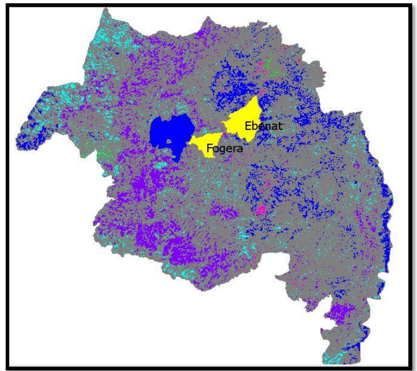 Selected woredas over the lc map of amhara region.