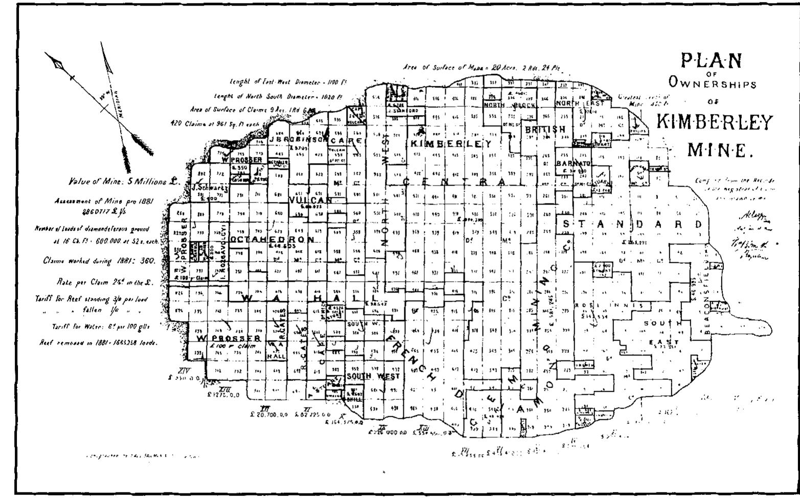 Map of claim ownership in kimberley mine in 1883 these