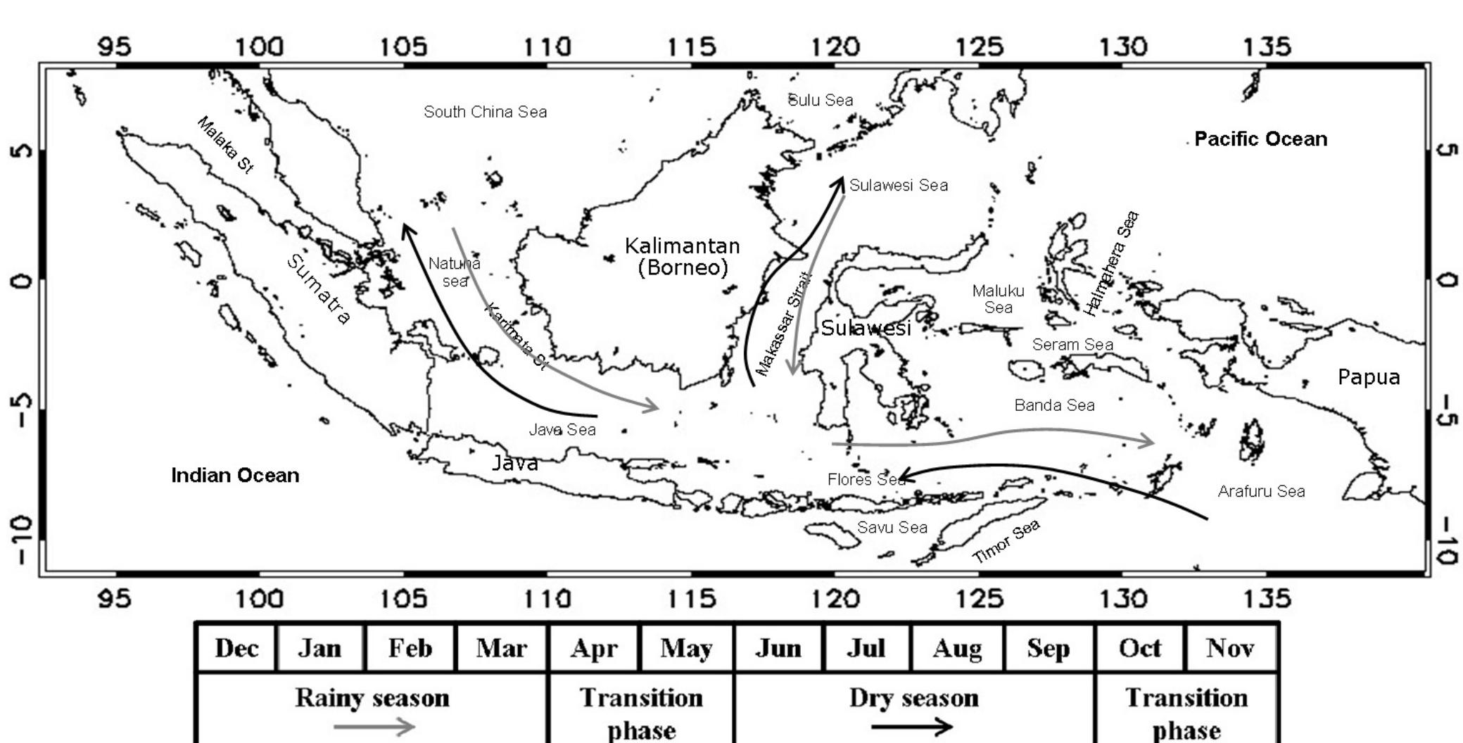 Map of the indonesian maritime continent. the black and gray