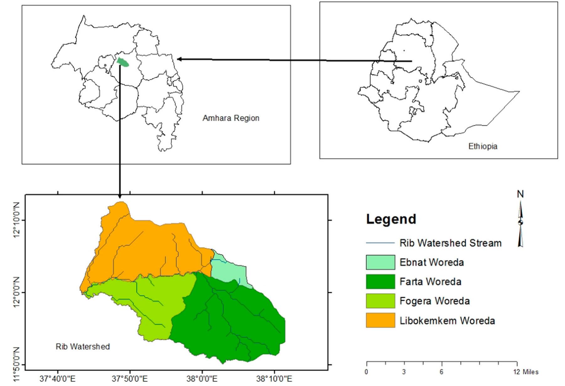 Location map of rib watershed. the map shows the location of