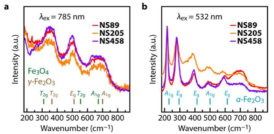 Micro-raman spectra of fe;o, nanoparticles with diameters of