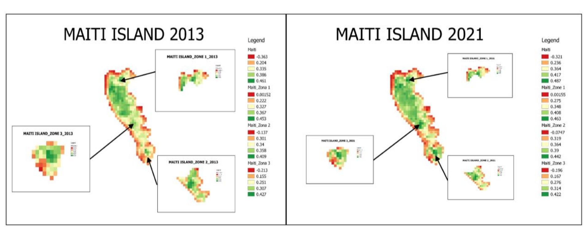 Mangrove monitoring in maiti island (2013-2021)