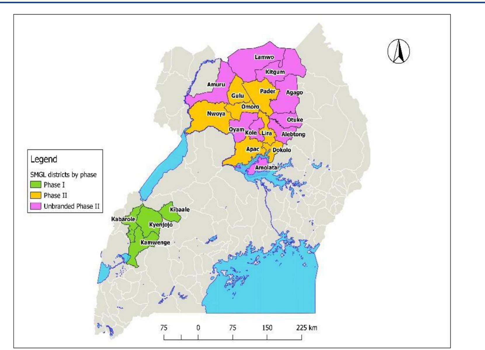 Map of uganda showing the various phases of smgl
