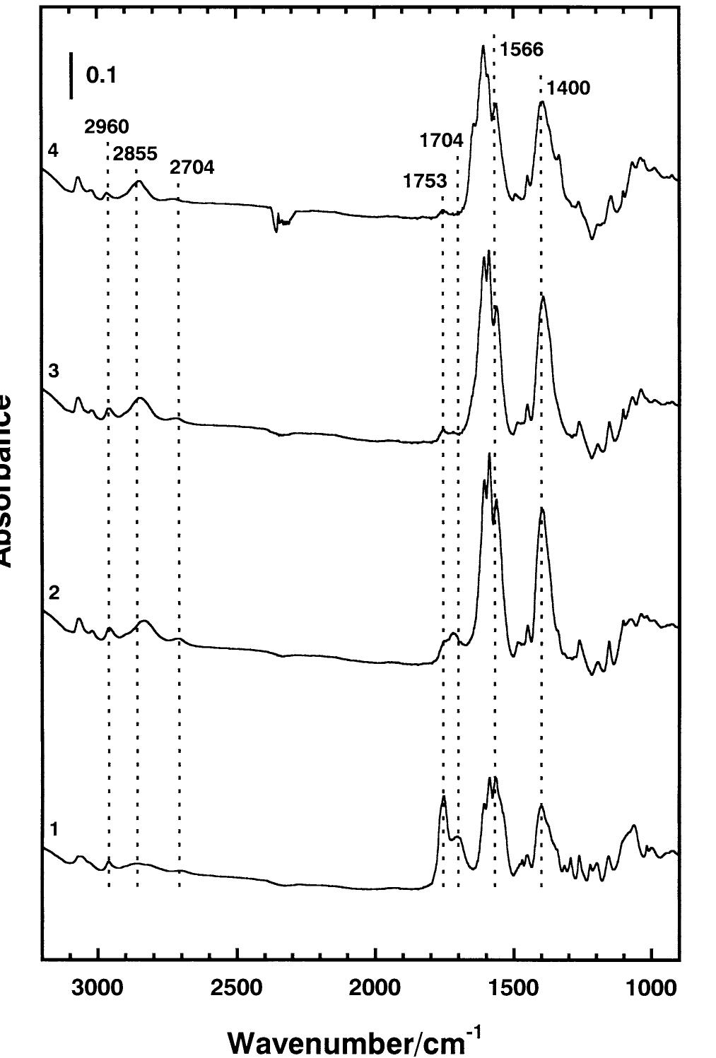 Infrared spectra of o-phthalaldehyde (1) adsorbed at room