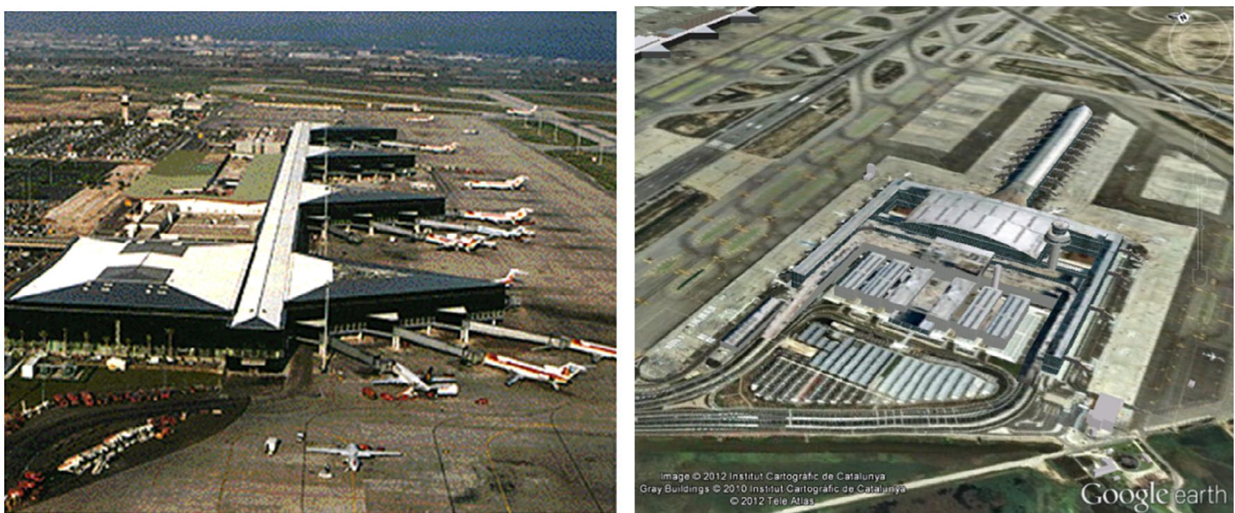 The old terminal t2 (on the left) and the new terminal t1 of