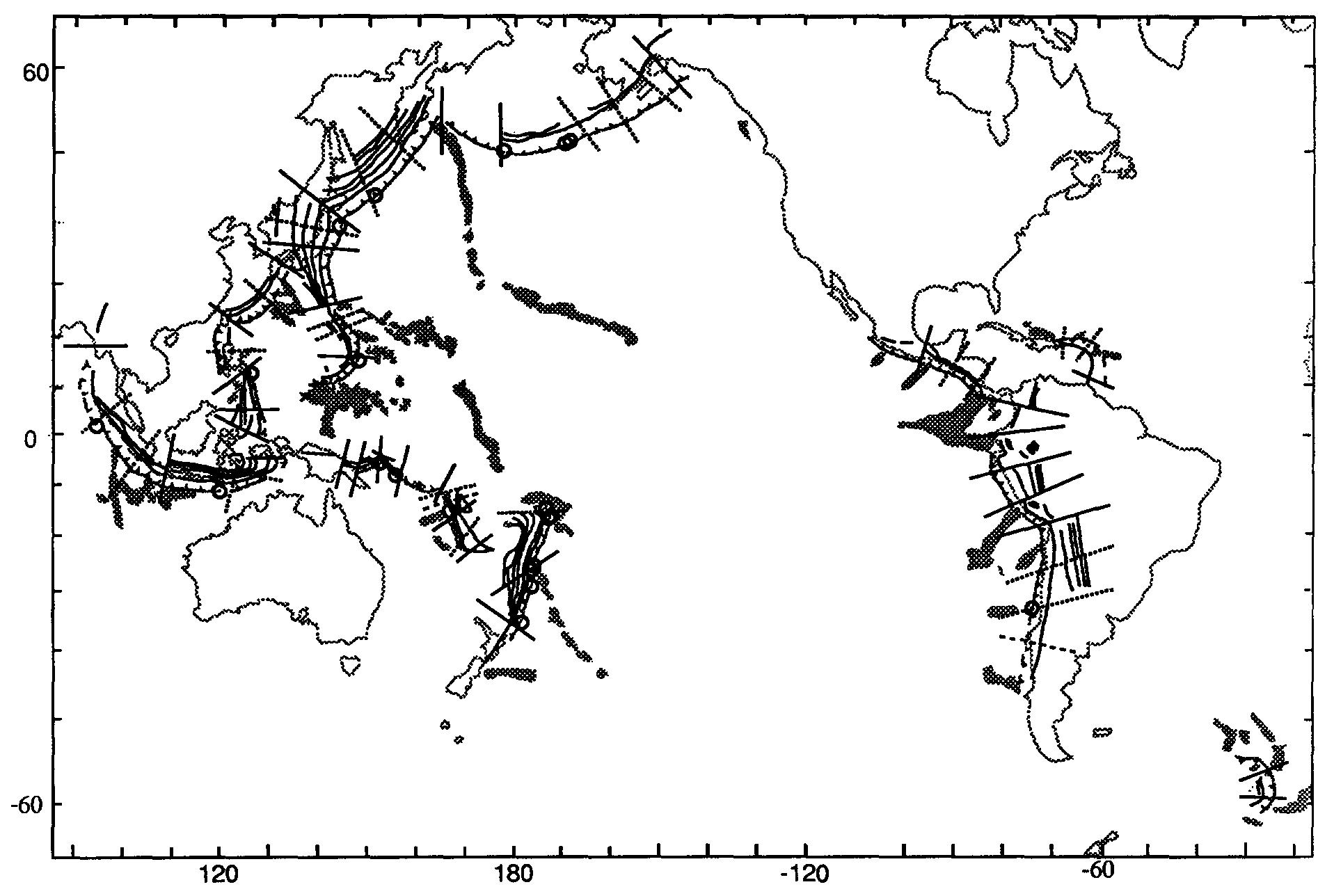 Map of plate segment boundaries and outer rise earthquakes.
