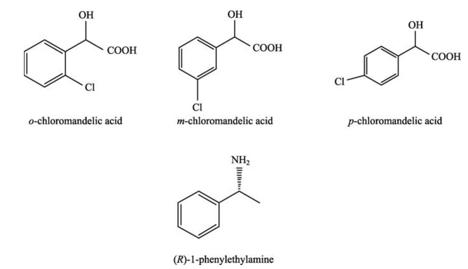 Structures of chloromandelic acid and (r)-1-phenylethylamine