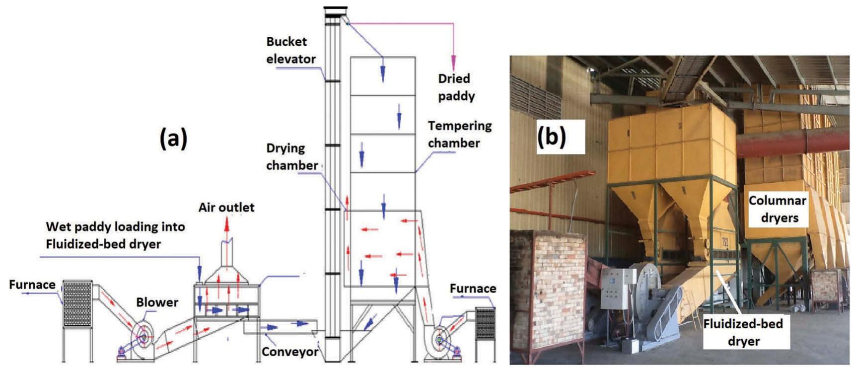 Two-stage drying system, (a) schematic diagram and (b)