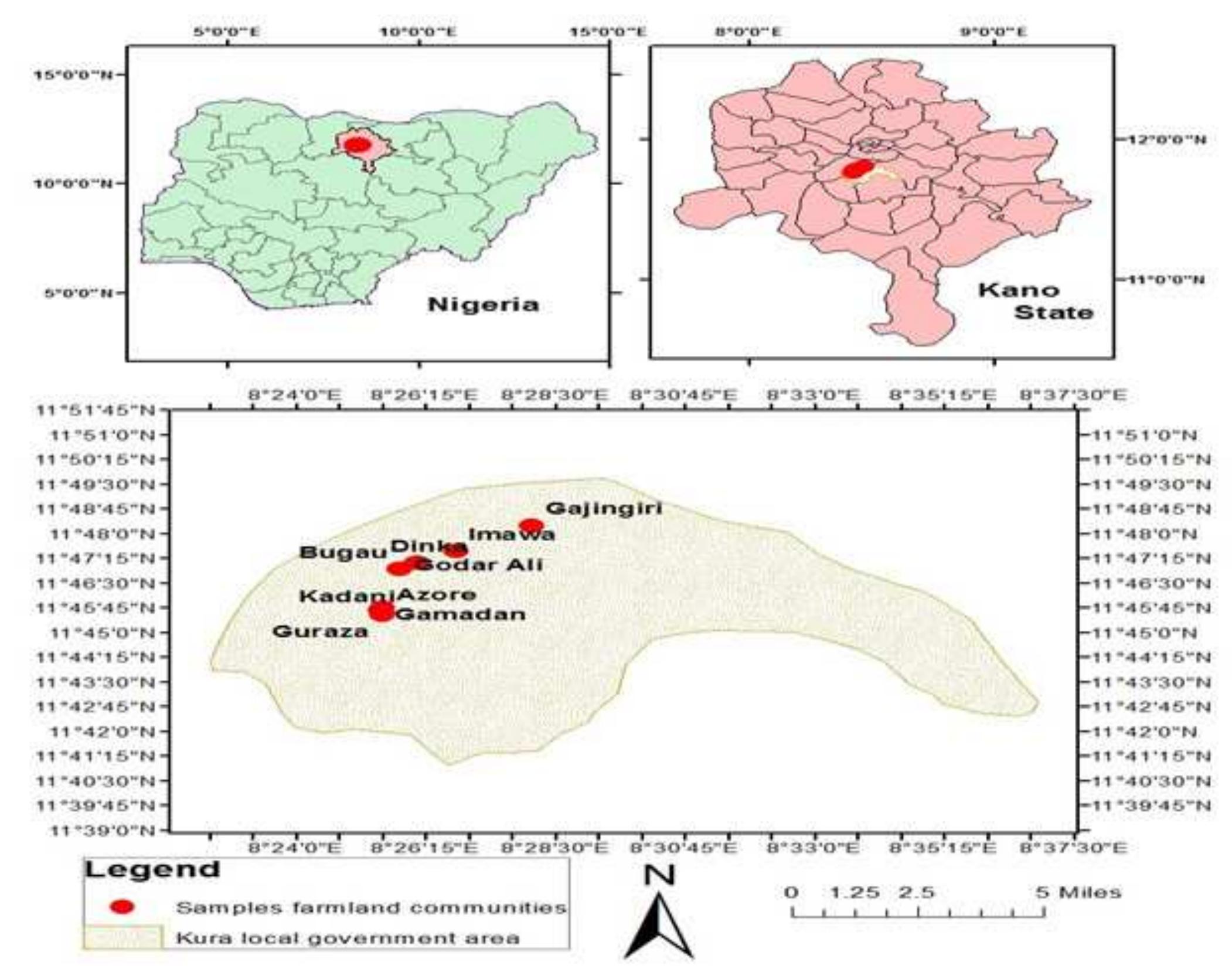 Map of kano state showing the location of the study area in