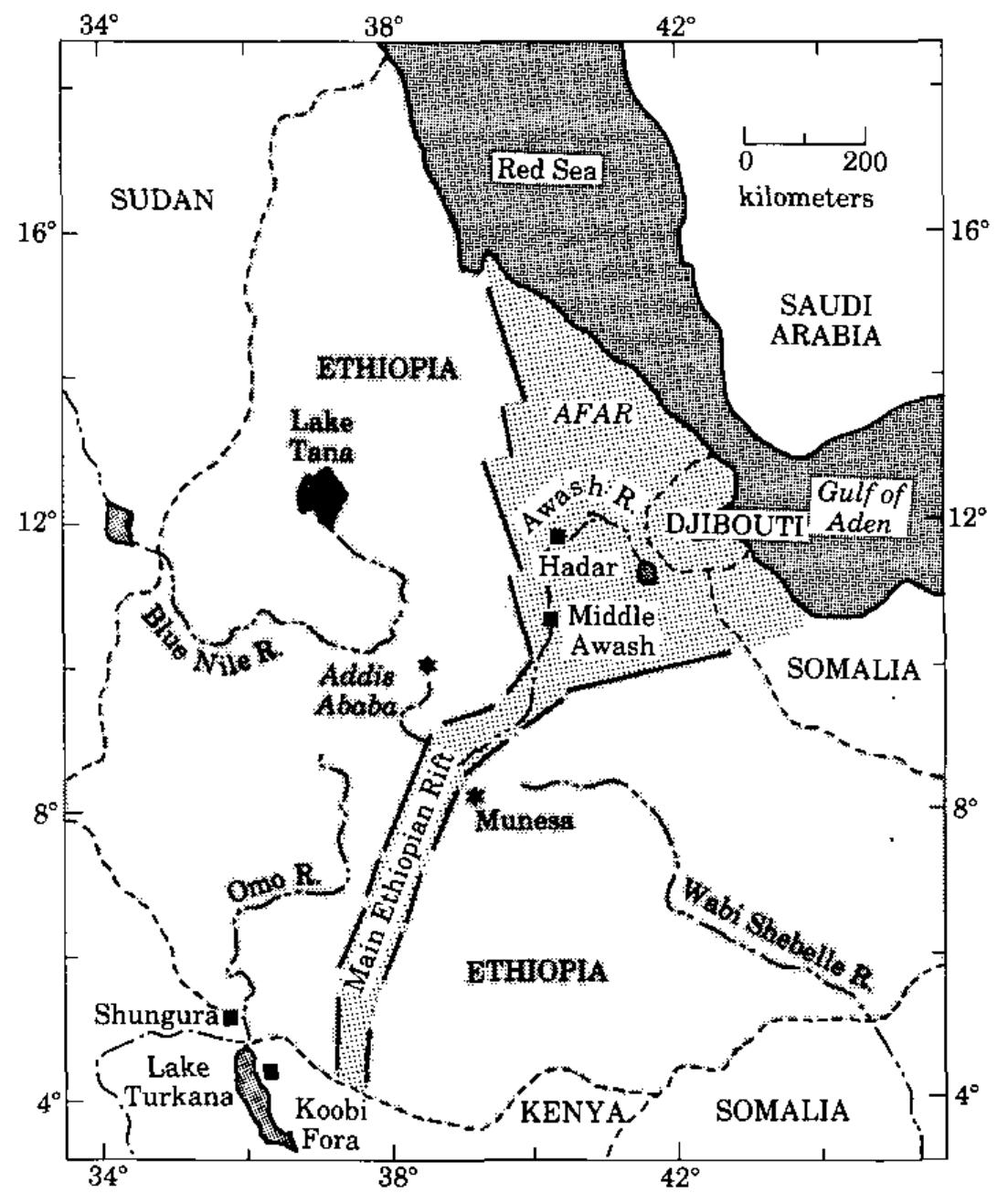 , map of ethiopia showing the afar and main ethiopian rifts,