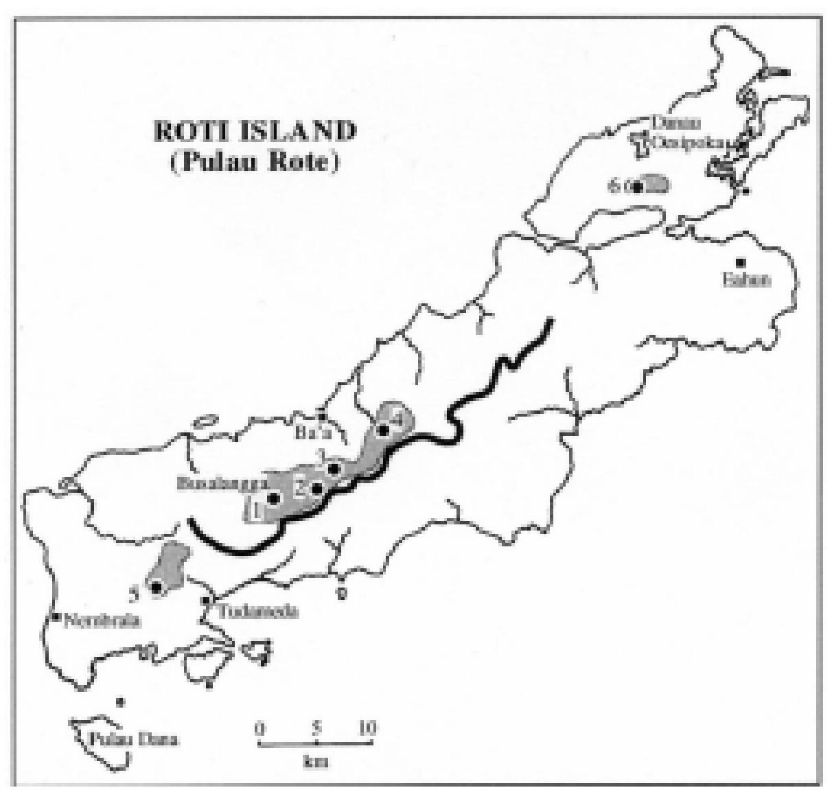Map of roti island, showing known distribution of freshwater