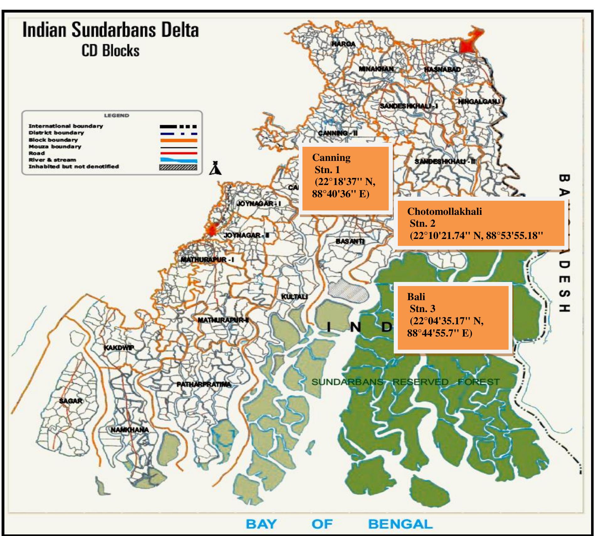 Map of indian sundarbans showing the sampling stations. the