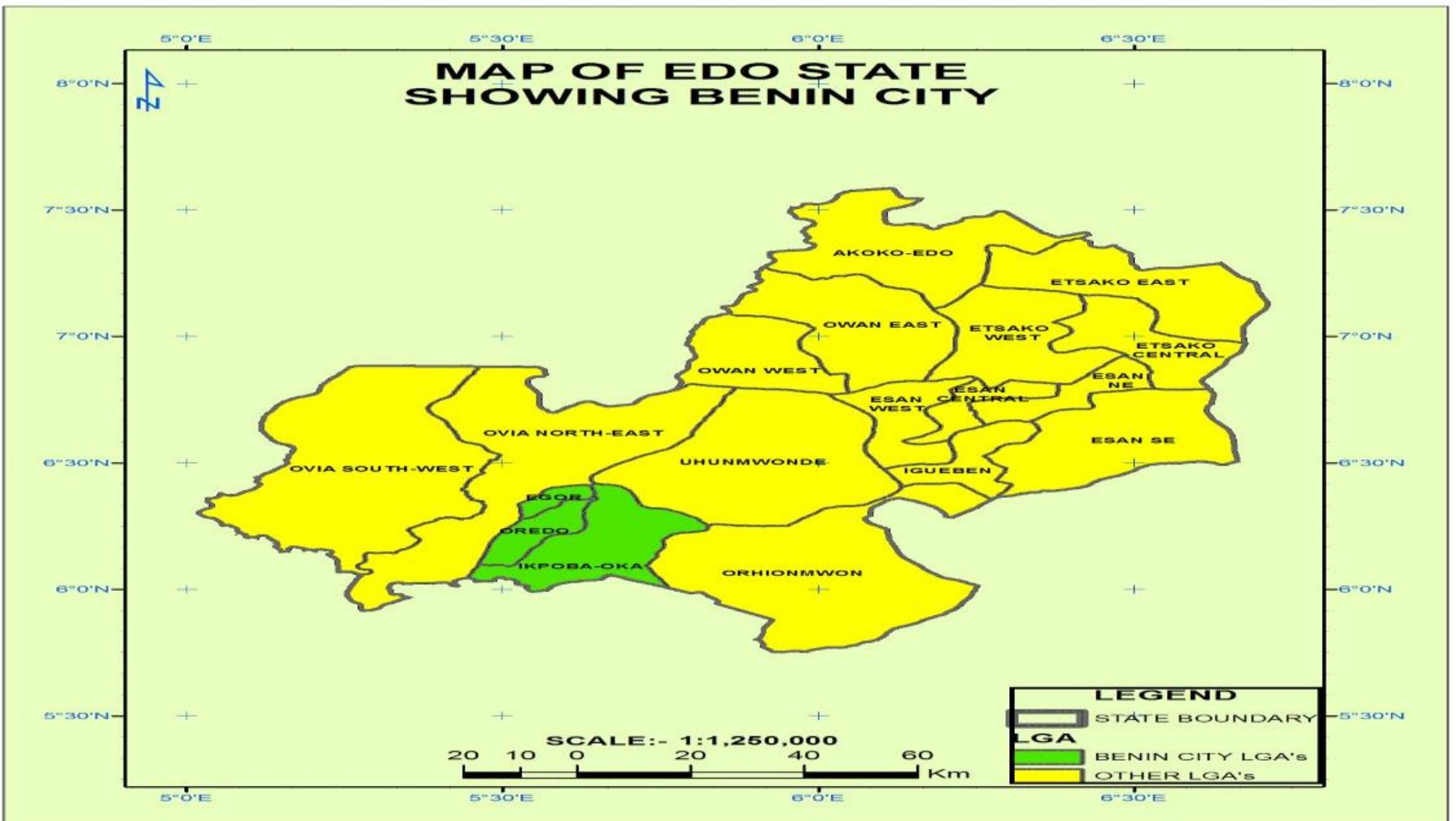 Edo state; local government areas of the location of benin