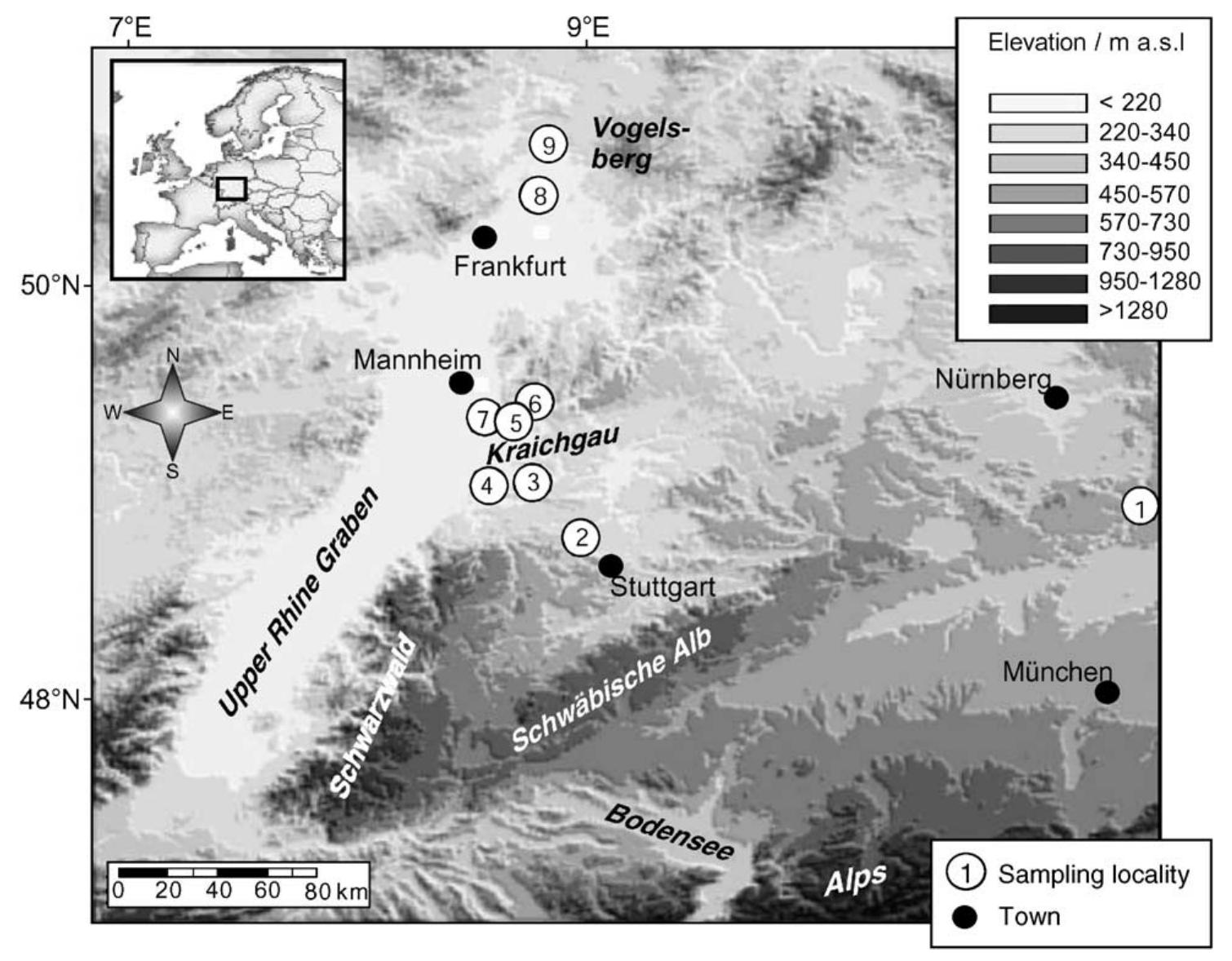 Location map of the sampling sites. localities according to