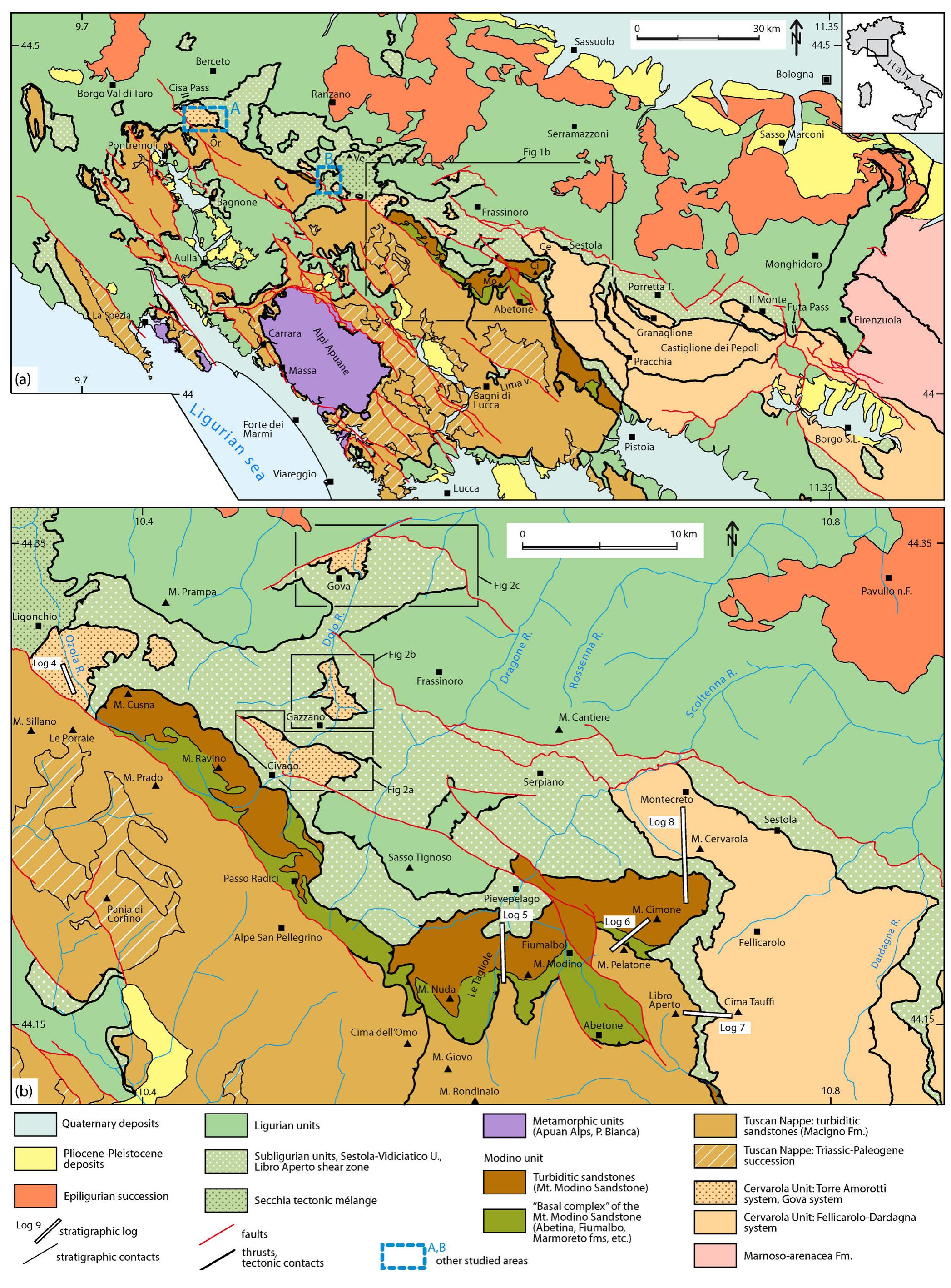 - (a) tectonic map of the northern apennines. (b) tectonic