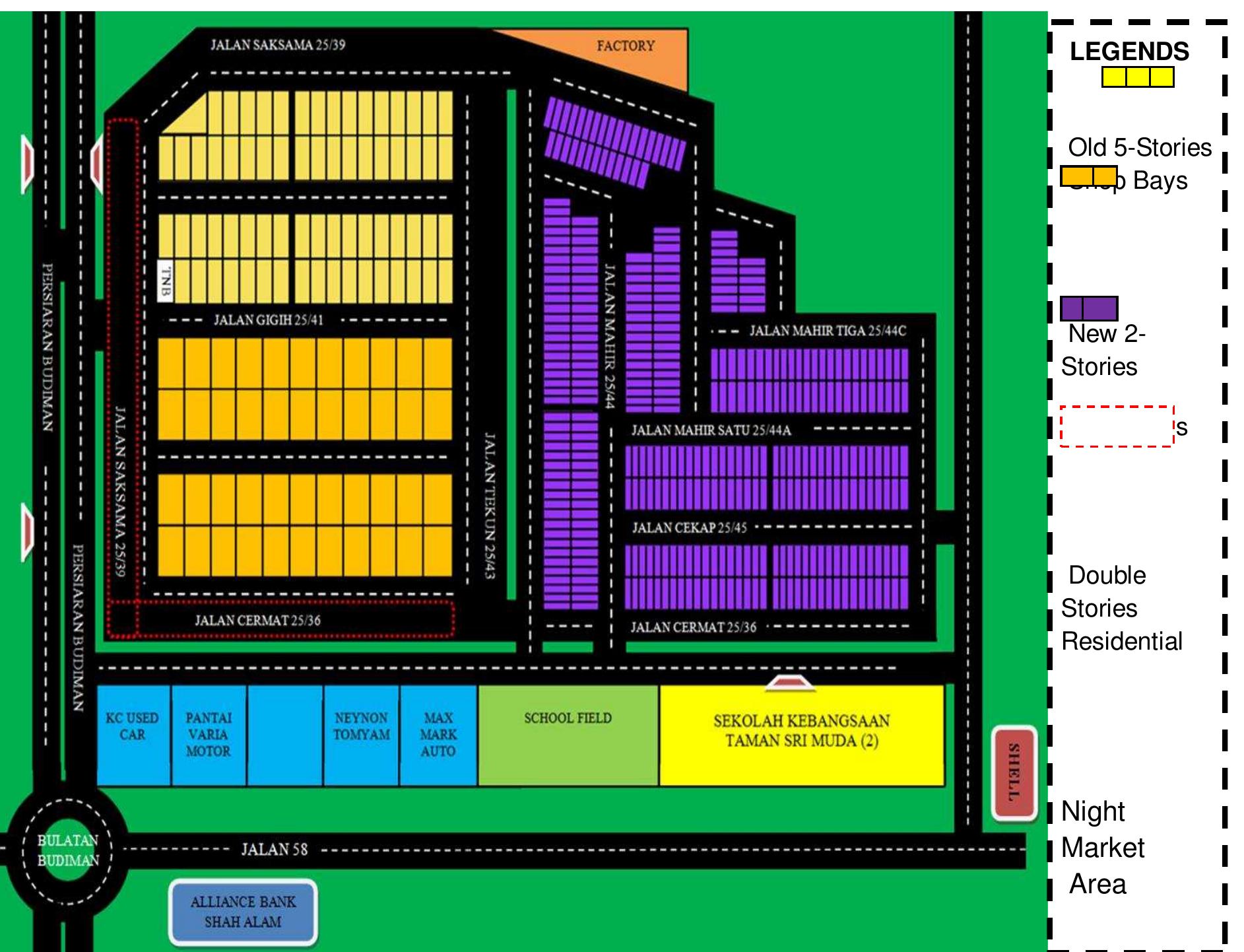 Area map of night market taman sri muda