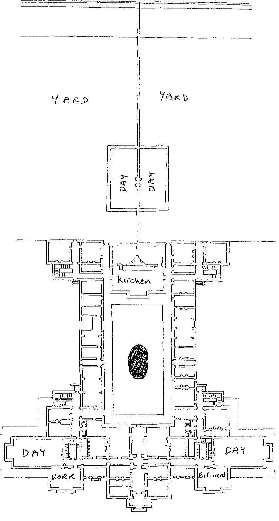 Ground floor of parkside lunatic asylum. tracing by author