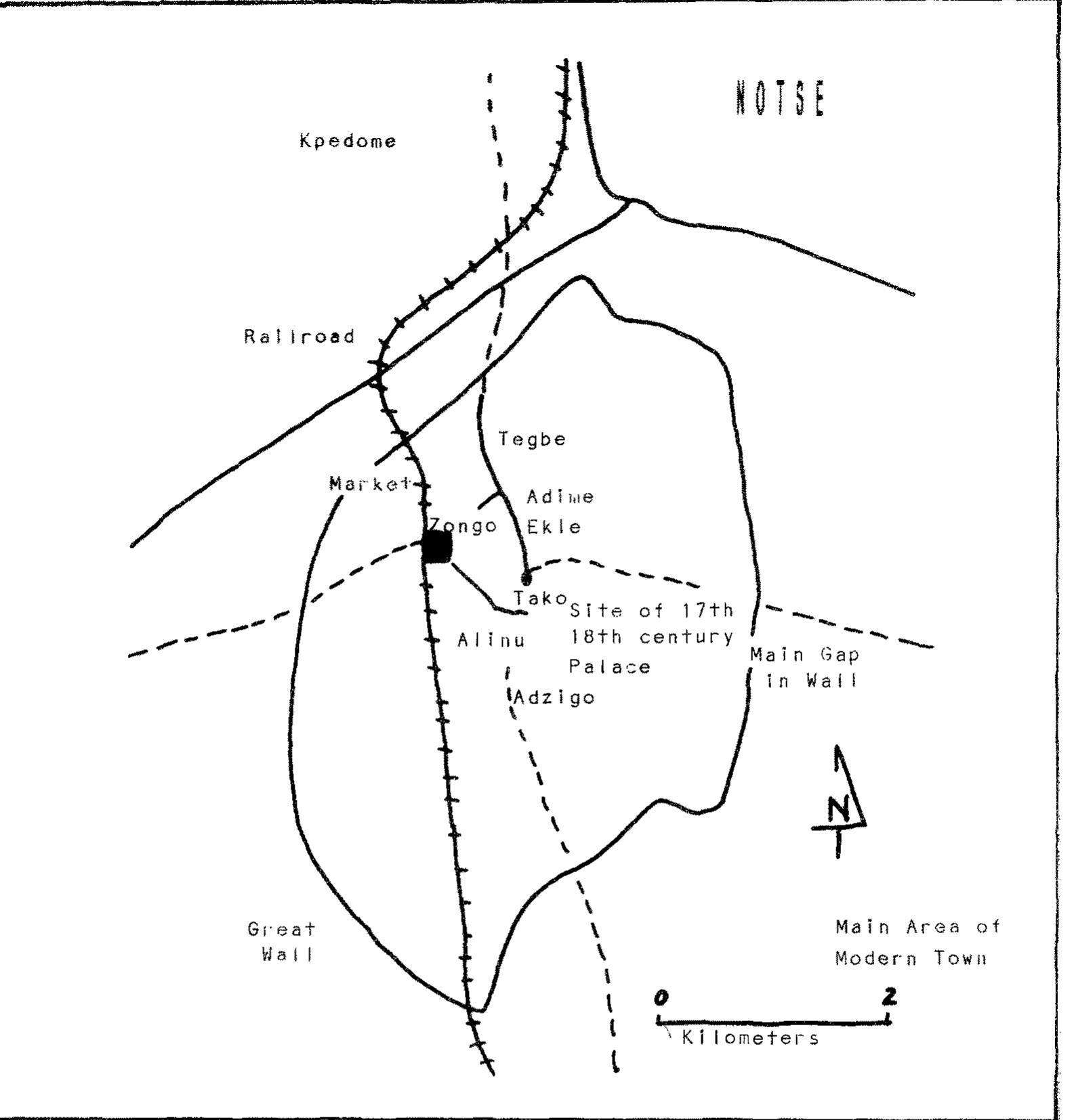 Sketch map of the ancient walls of notse town. notse’s