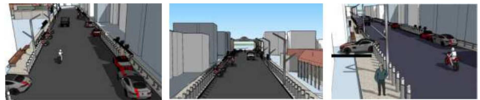 Providing pedestrian pathways, bollards and parking spaces