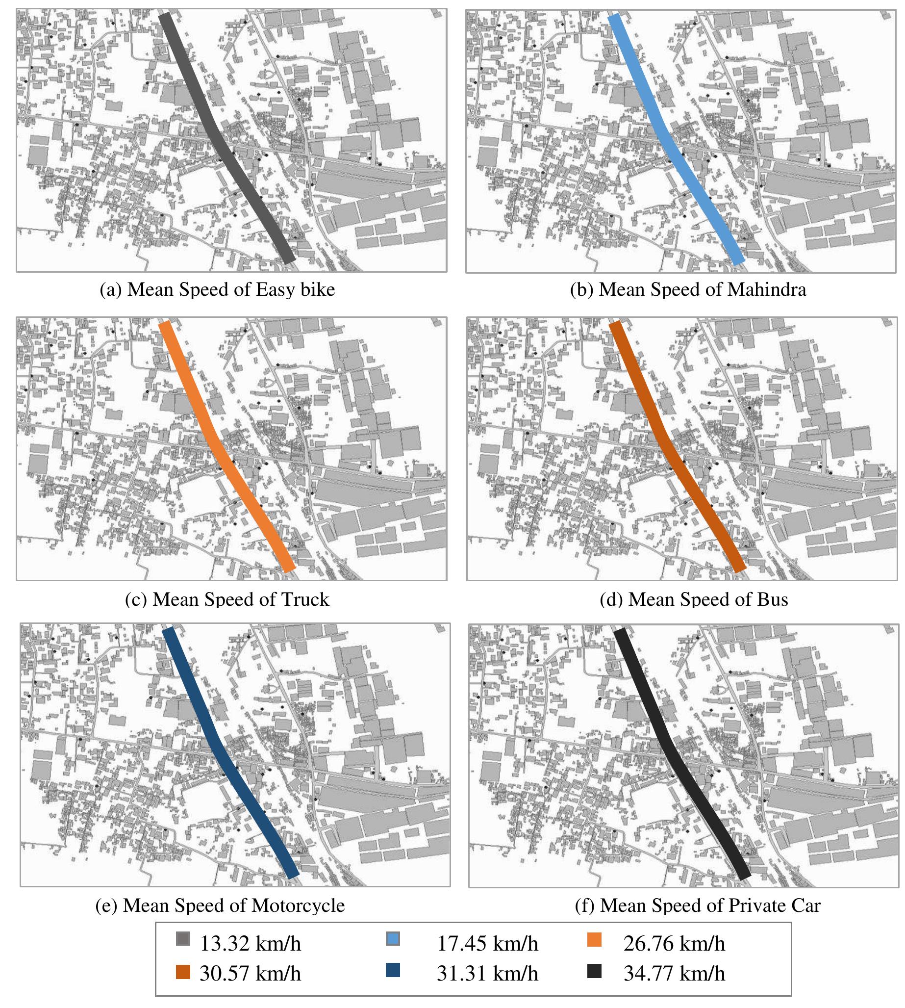 Mean speed map for different vehicles in the mohosin more