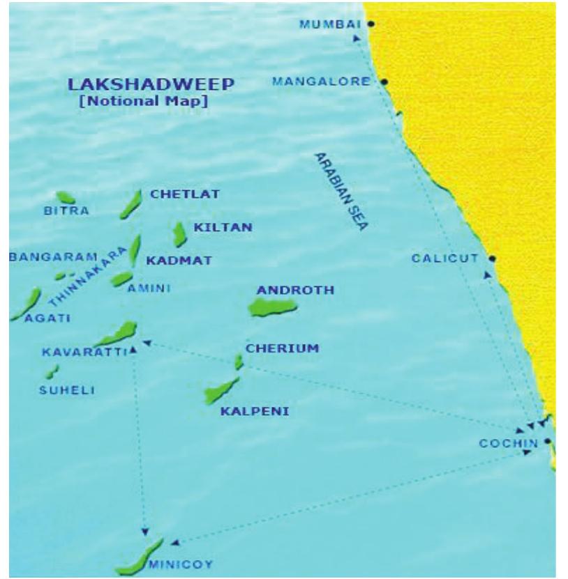 Map of lakshadweep islands showing study areas.