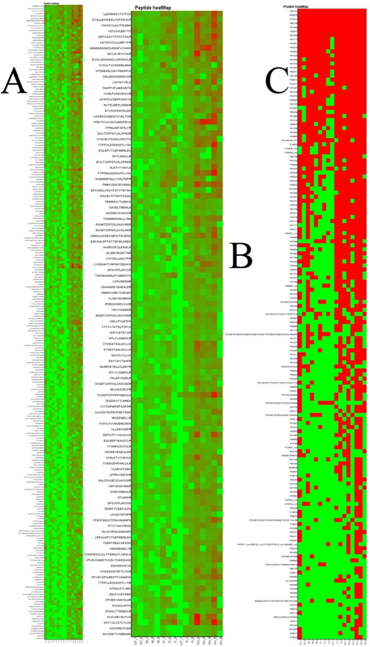 S8. peptide and protein heatmaps: the color scale represents