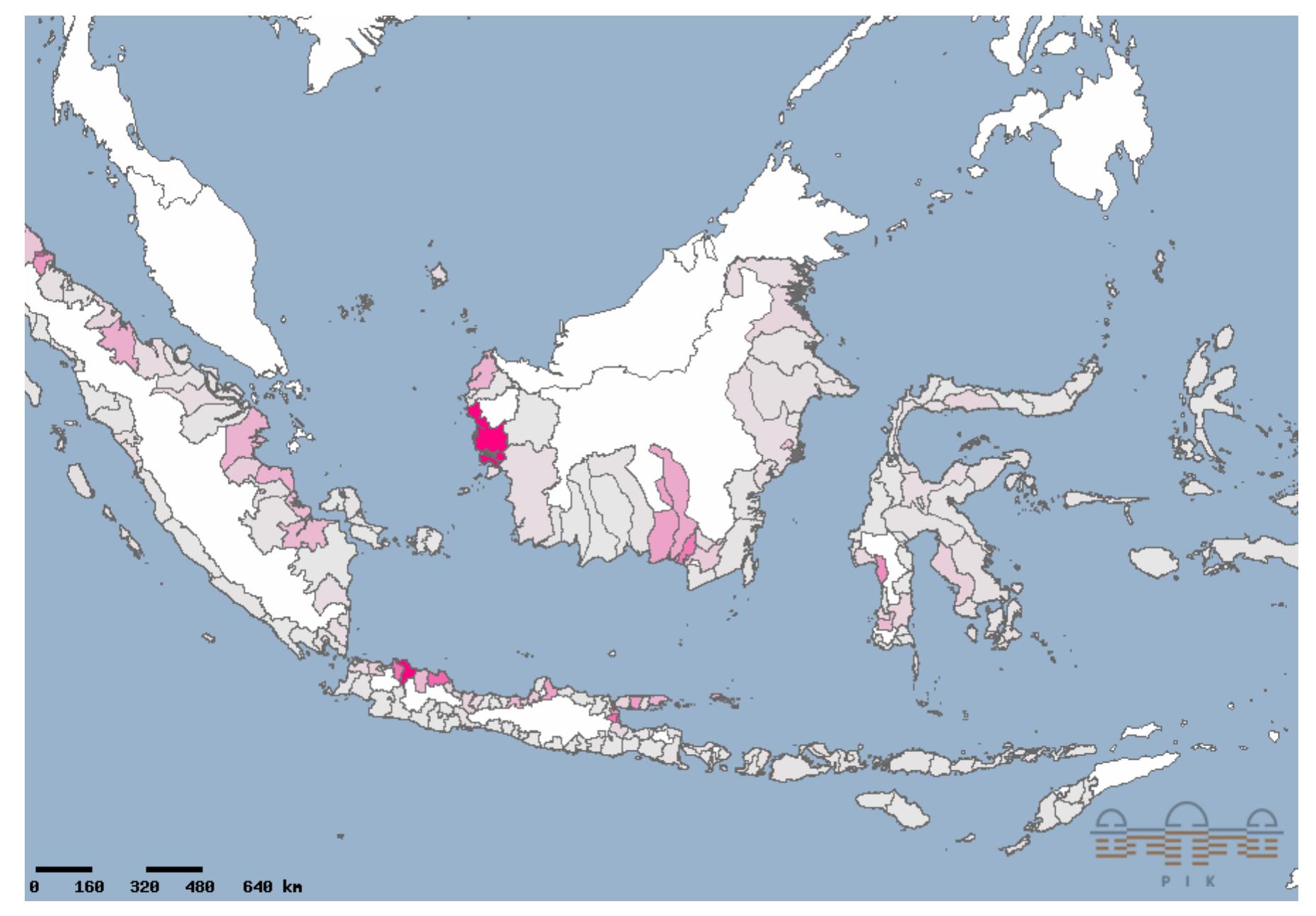 Spatial rice paddy distribution map over indonesia generated