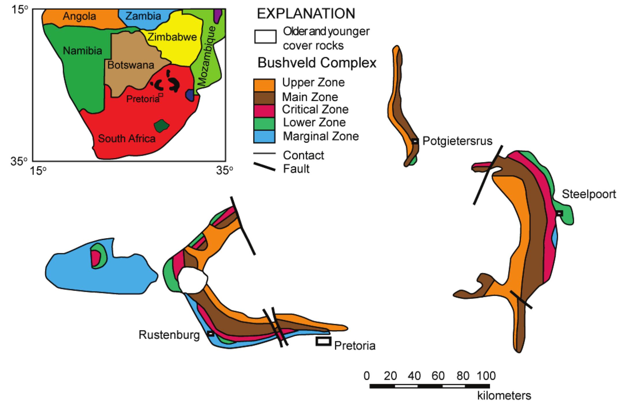 Simplified geological map of the bushveld complex modified