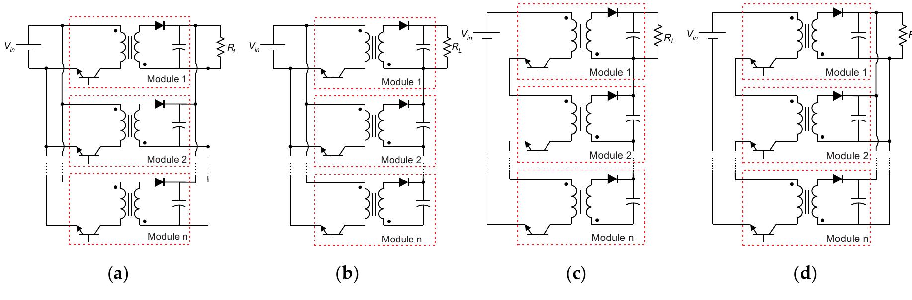 Architectures of modular flyback converters: (a) ipop, (b)