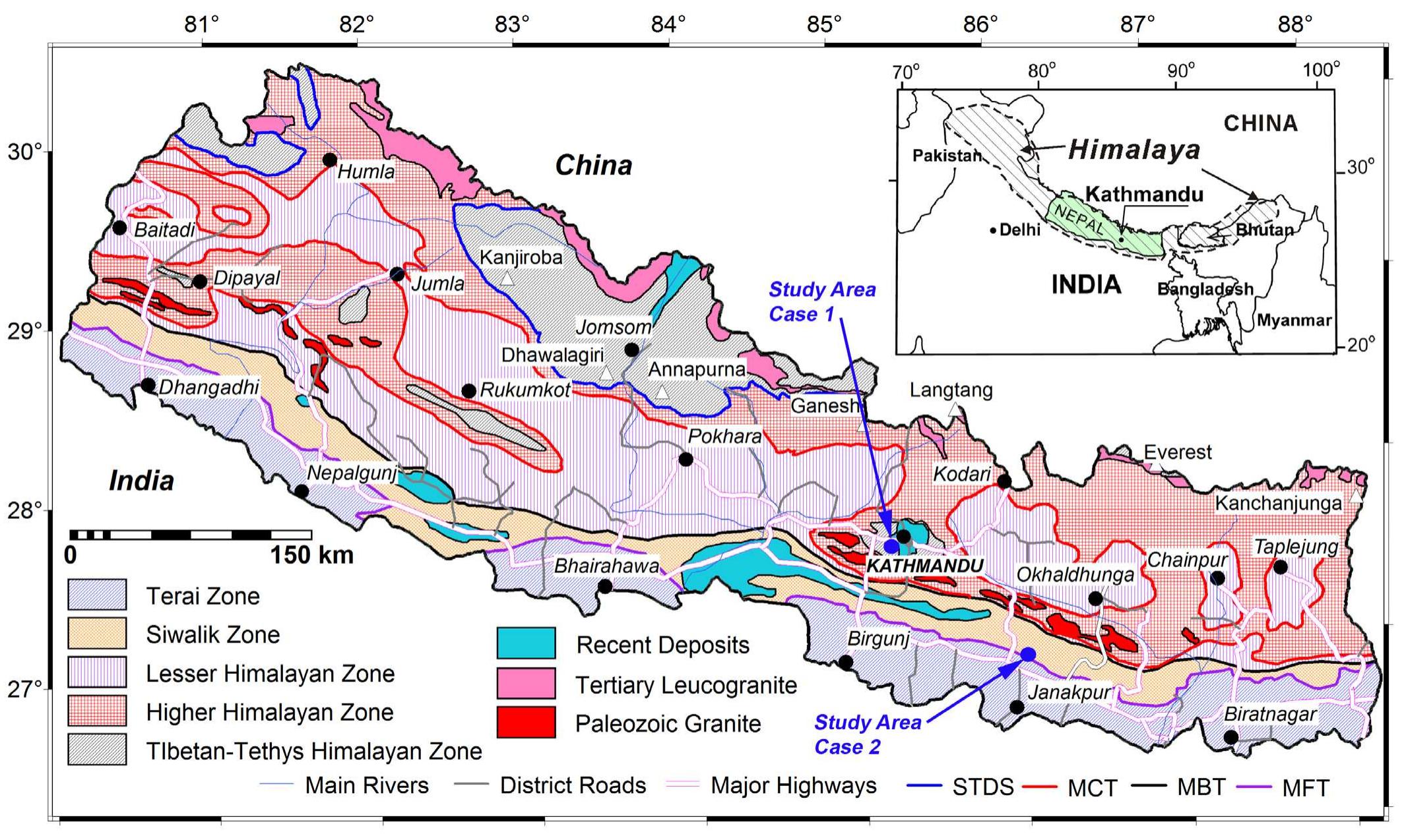 Geological map of nepal and location of the study area for