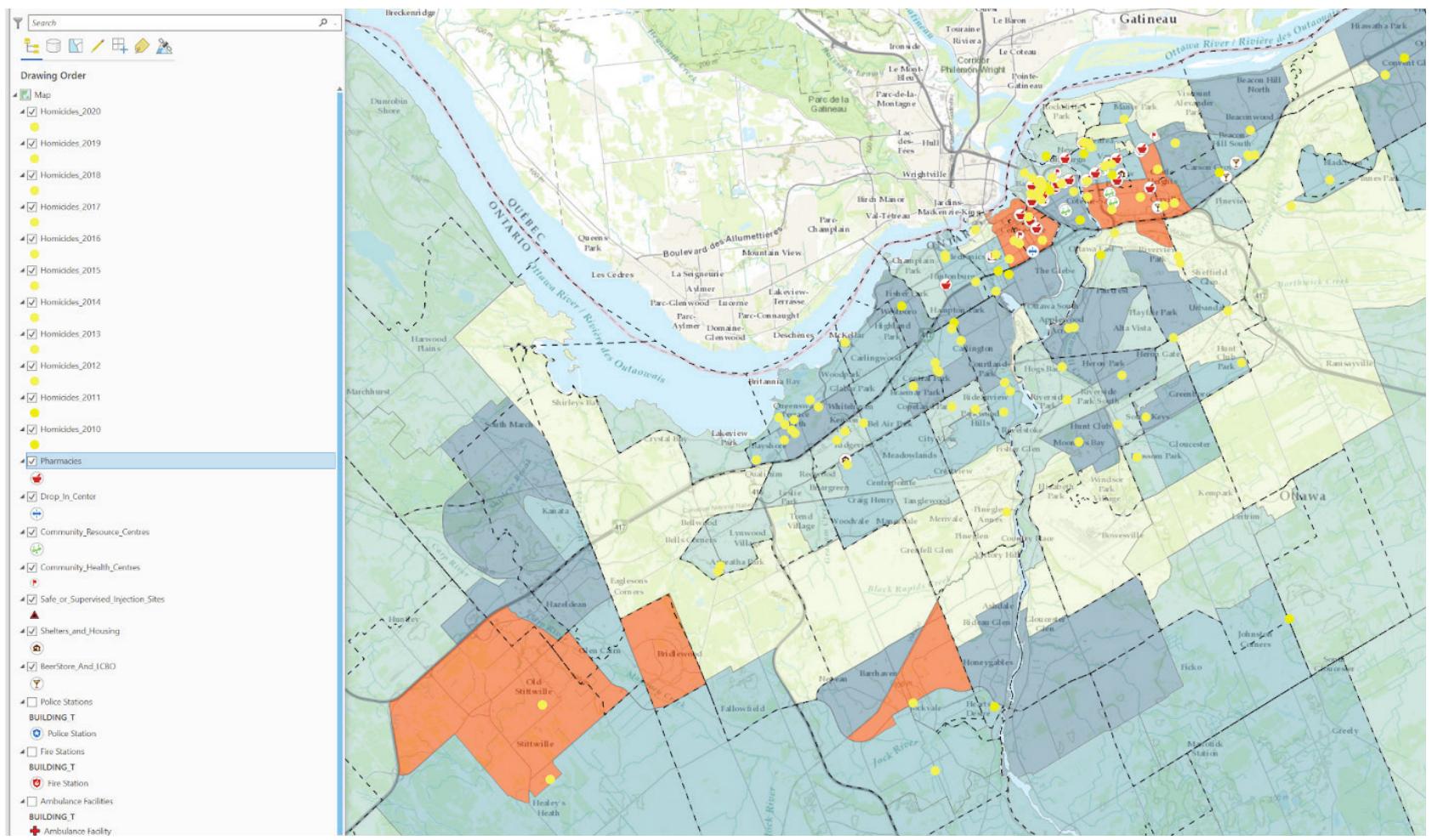 Note: this map is not colour-coded by risk. some postal