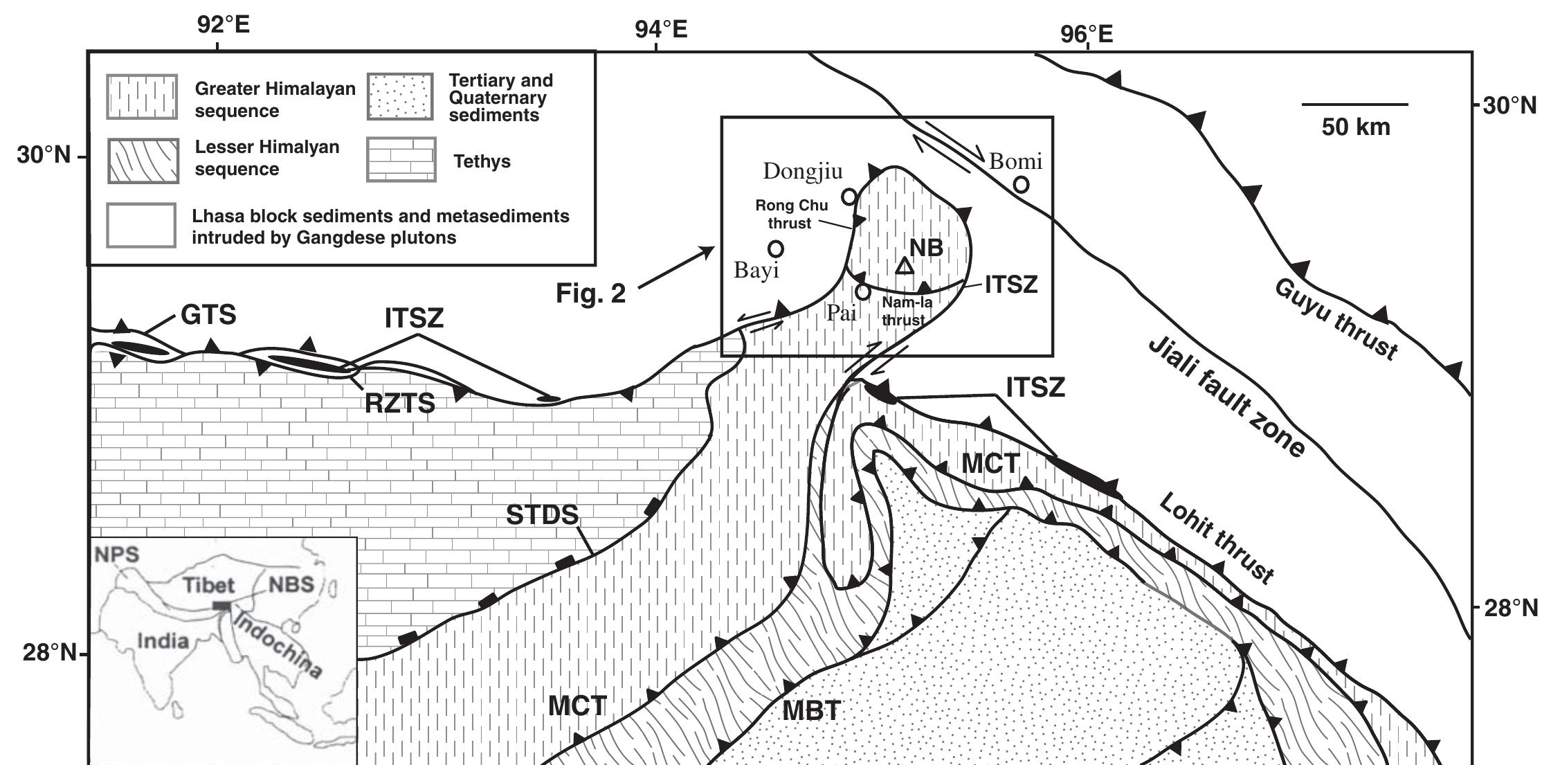 Tectonic sketch map of southeastern tibet, modified after