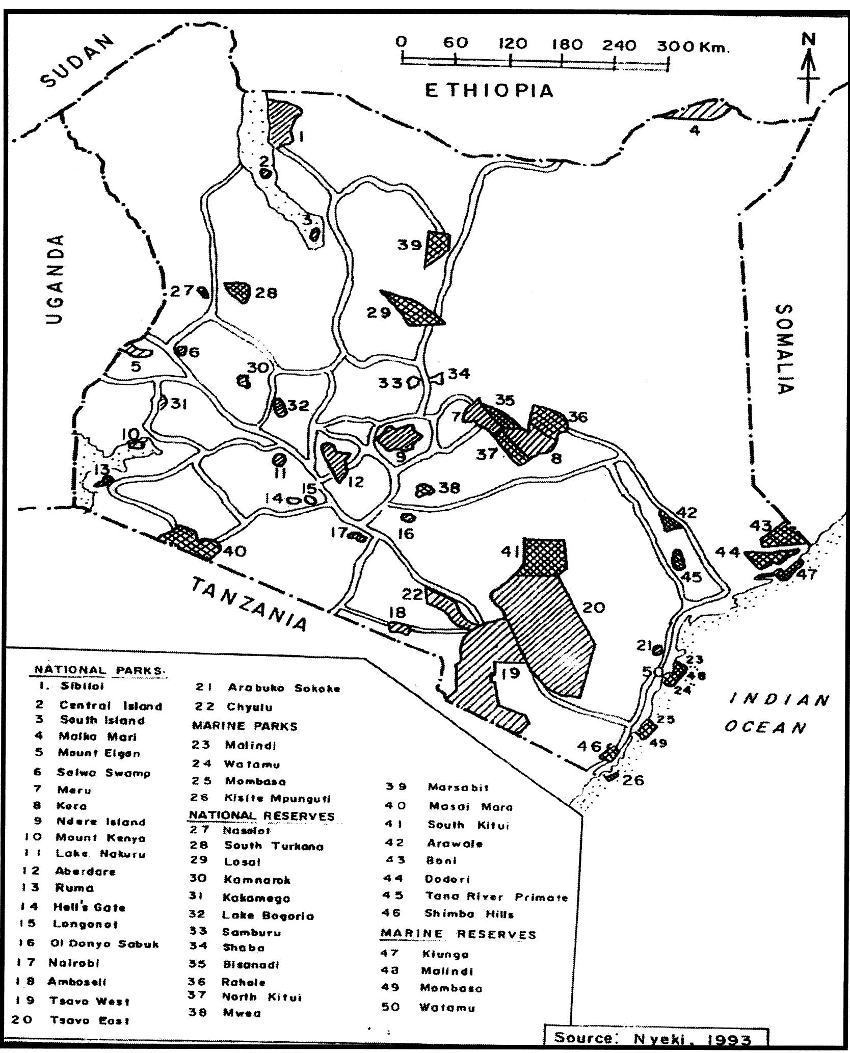 Protected areas in kenya (national parks and reserves).