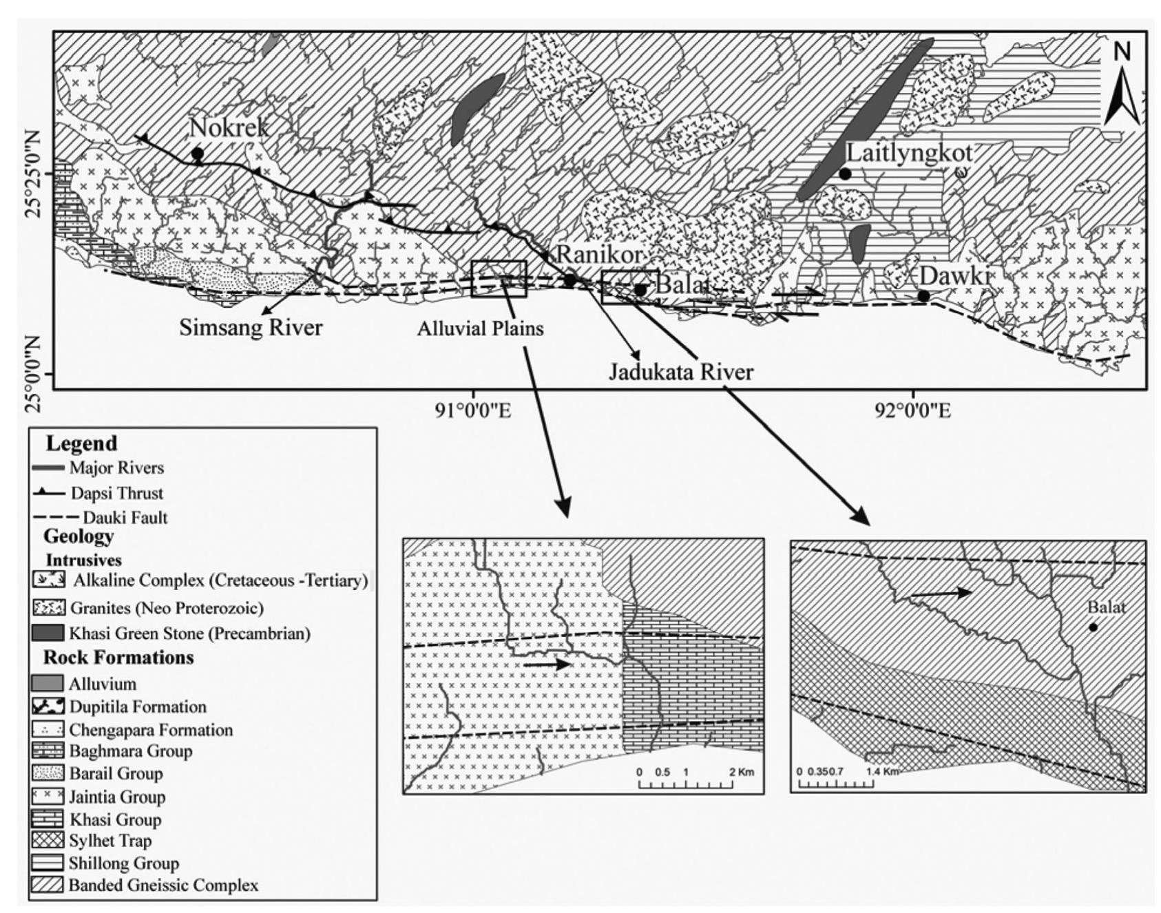 Small river channels showing right lateral deflection in the