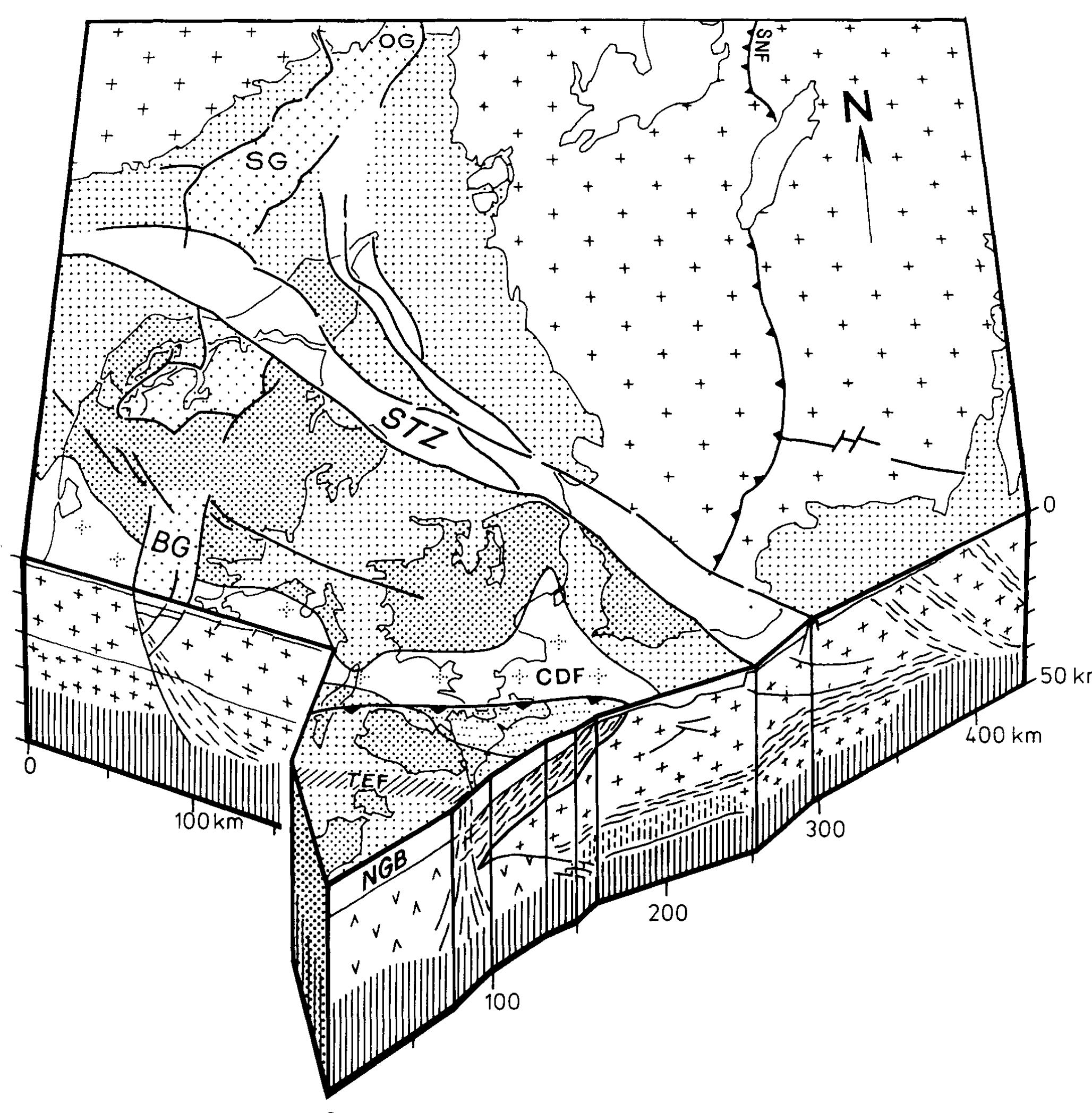 Schematic block diagram of the crustal structures around the